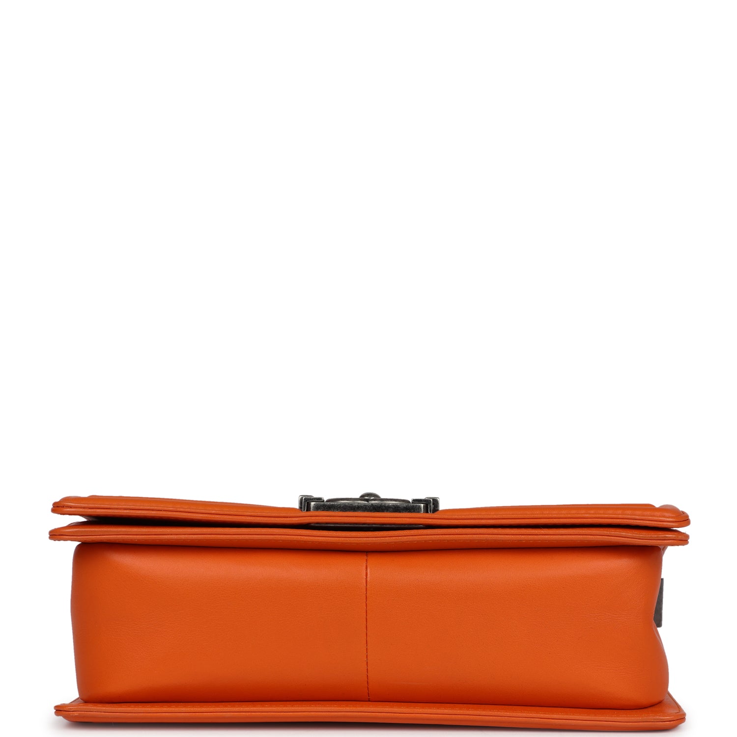 Pre-owned Chanel Medium Boy Bag Orange Python Aged Ruthenium Hardware