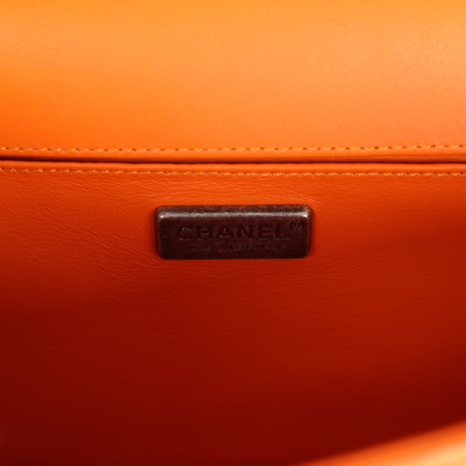 Pre-owned Chanel Medium Boy Bag Orange Python Aged Ruthenium Hardware