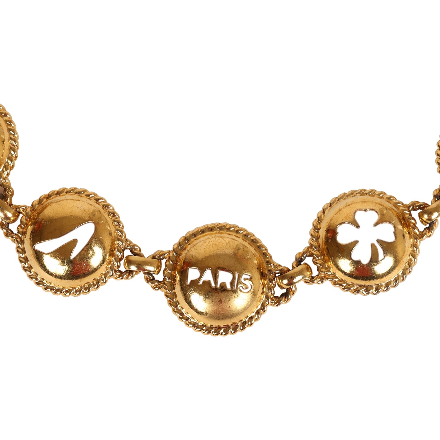 Vintage Chanel 24K Gold Plated Round Cutout Lucky Charms Chain Belt ...