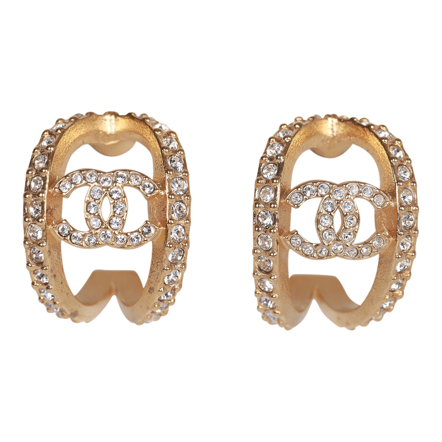 Chanel CC Gold and Crystal Huggie Earrings