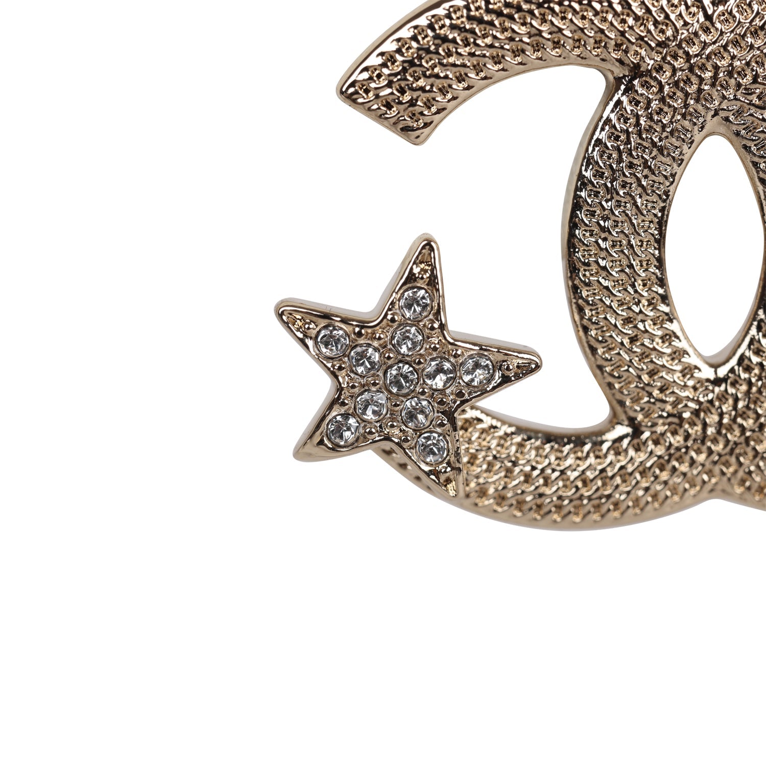 Chanel Crystal CC Star Stud Earrings Light Gold Hardware