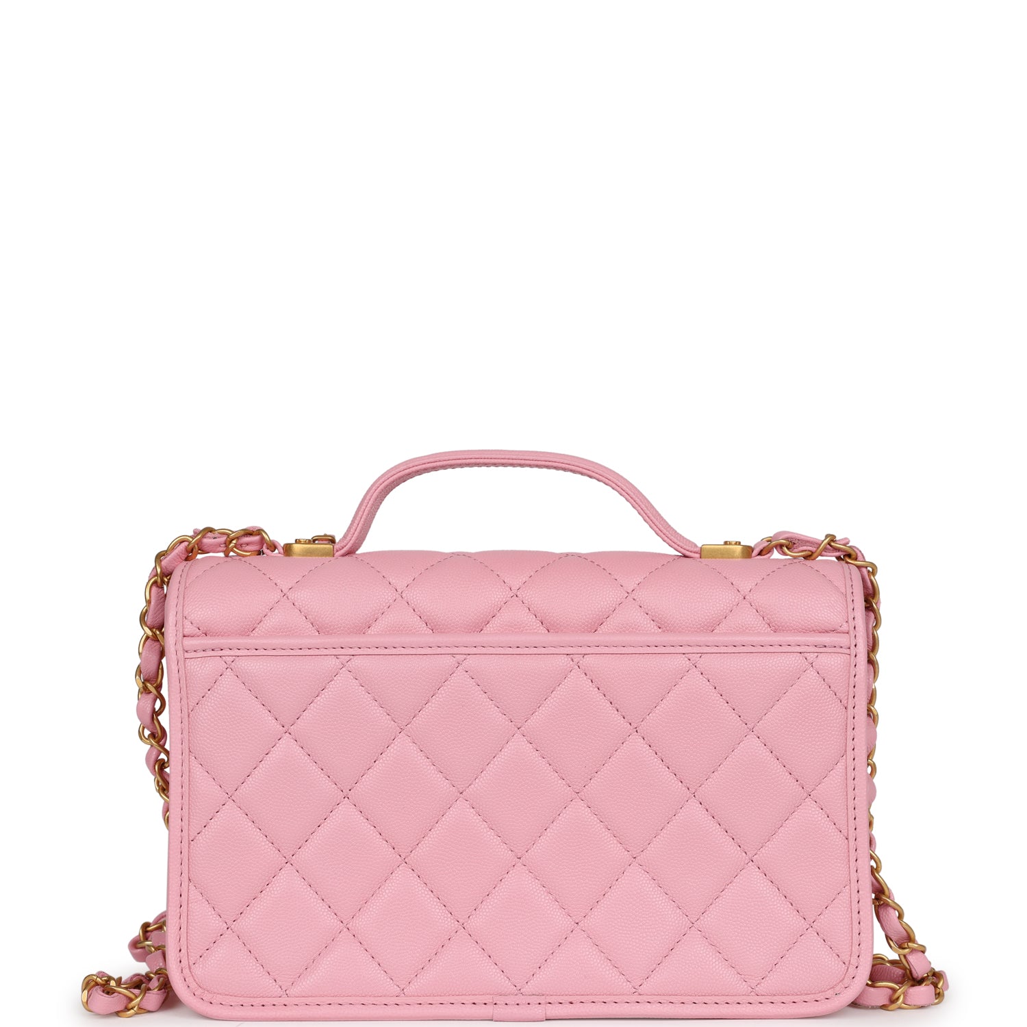 Chanel School Memory Top Handle Flap Bag Pink Caviar Antique Gold Hard