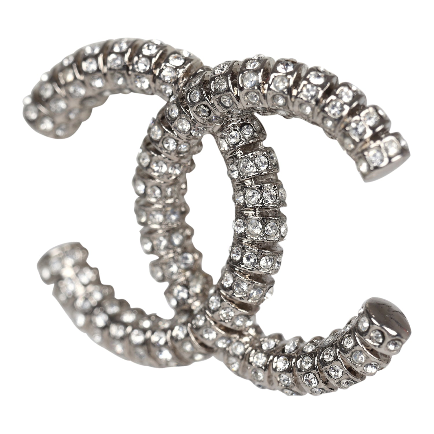 Chanel Large Crystal CC Stud Earrings Silver Hardware