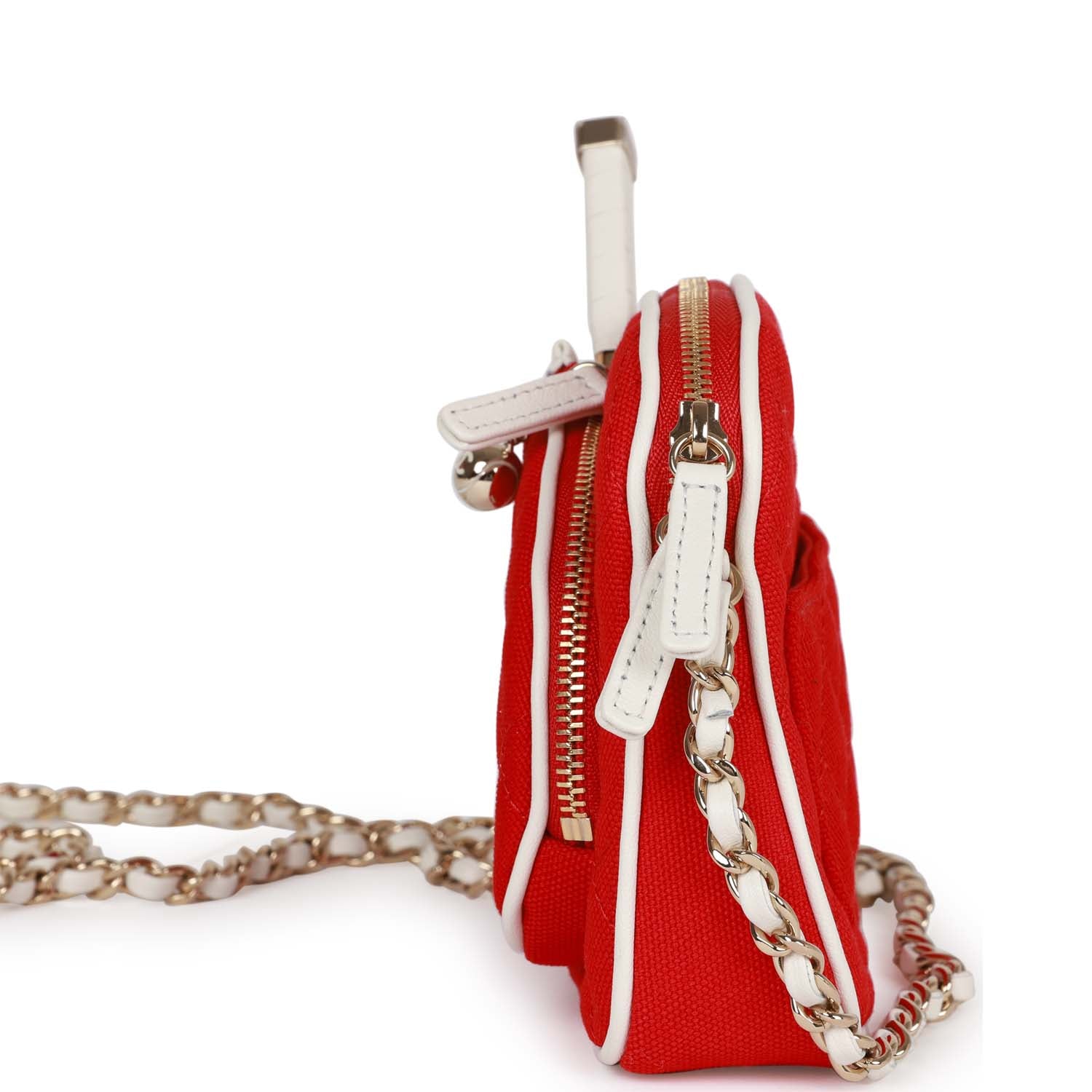 Chanel "Monte-Carlo" Mini Crossbody Tennis Bag White Canvas Light Gold