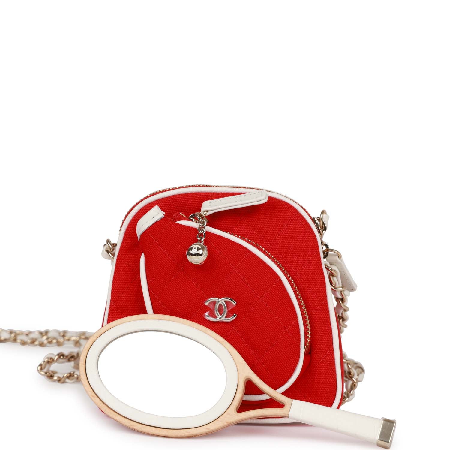 Chanel "Monte-Carlo" Mini Crossbody Tennis Bag White Canvas Light Gold