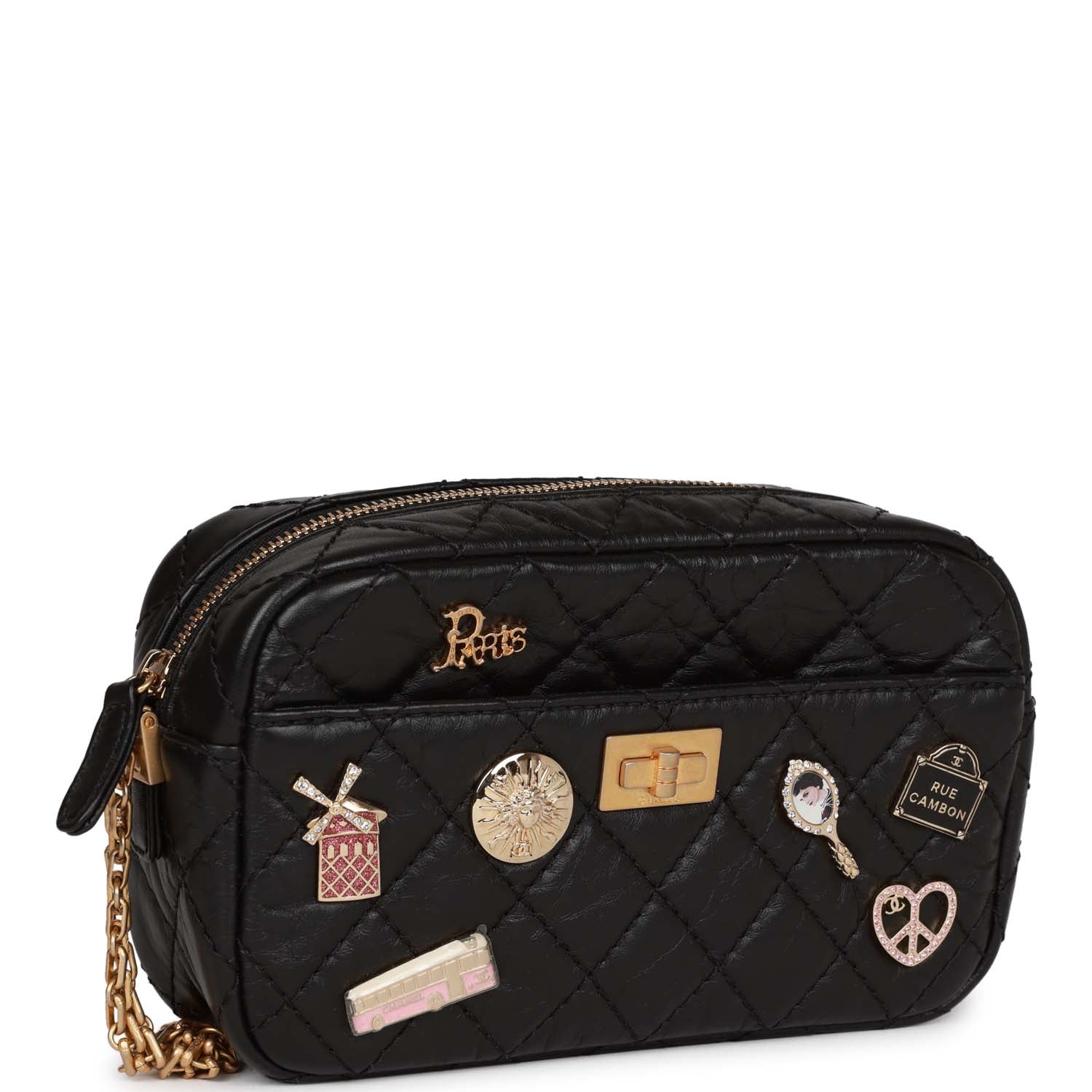Chanel Lucky Charms Mini Camera Bag Black Aged Calfskin Aged Gold Hard