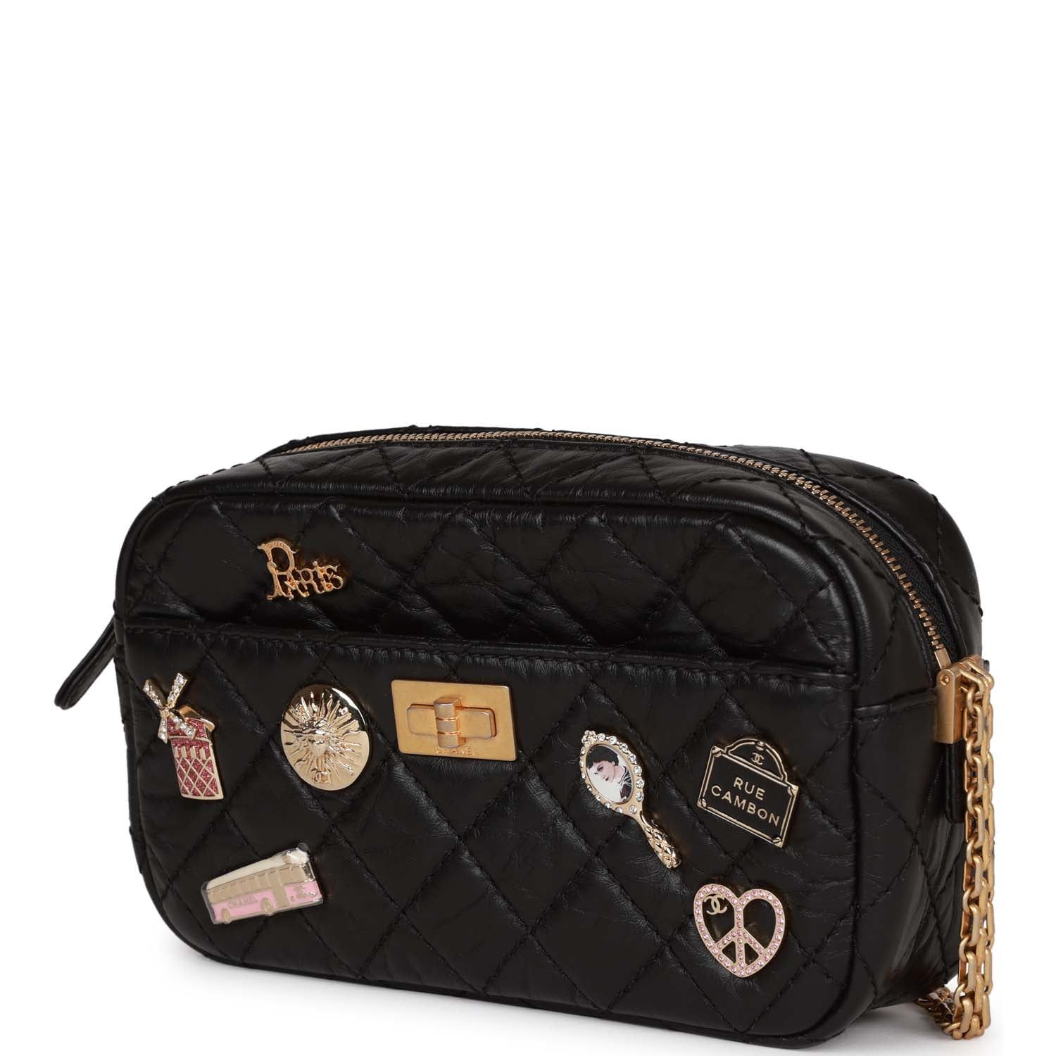 Chanel Lucky Charms Mini Camera Bag Black Aged Calfskin Aged Gold Hard