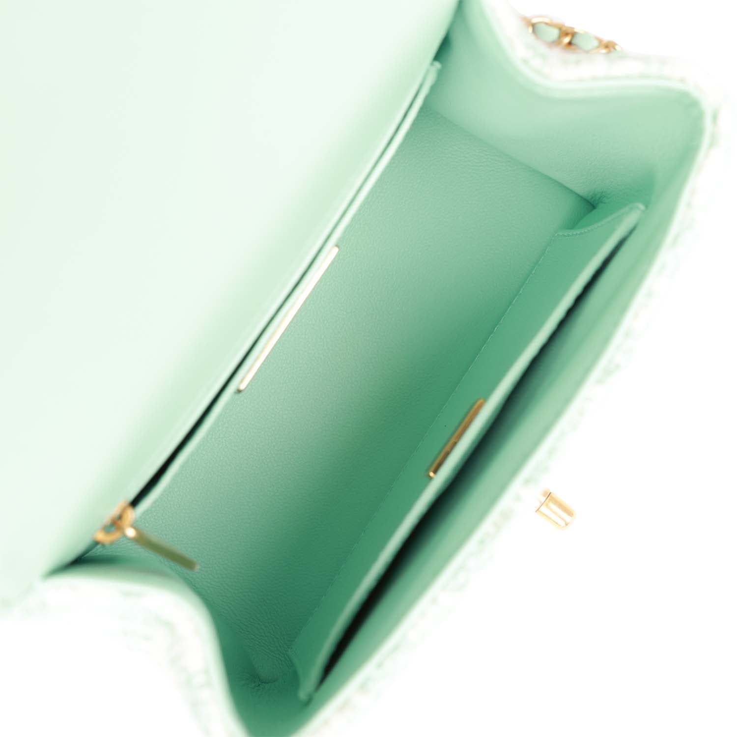 Chanel Mini Square Flap with Top Handle Turquoise and Ecru Tweed Antiq