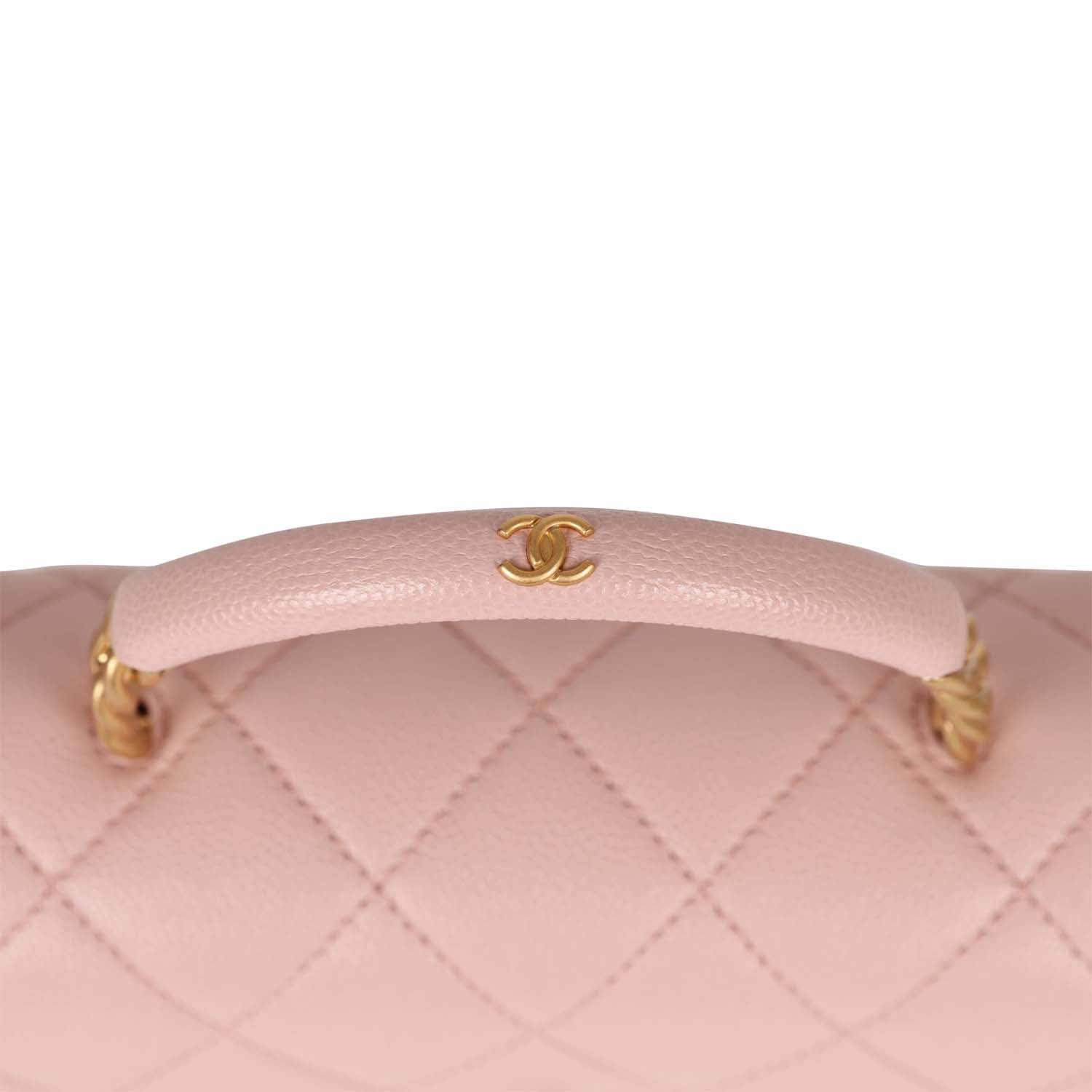 Chanel Mini Top Handle Flap Bag Pink Caviar Aged Gold Hardware