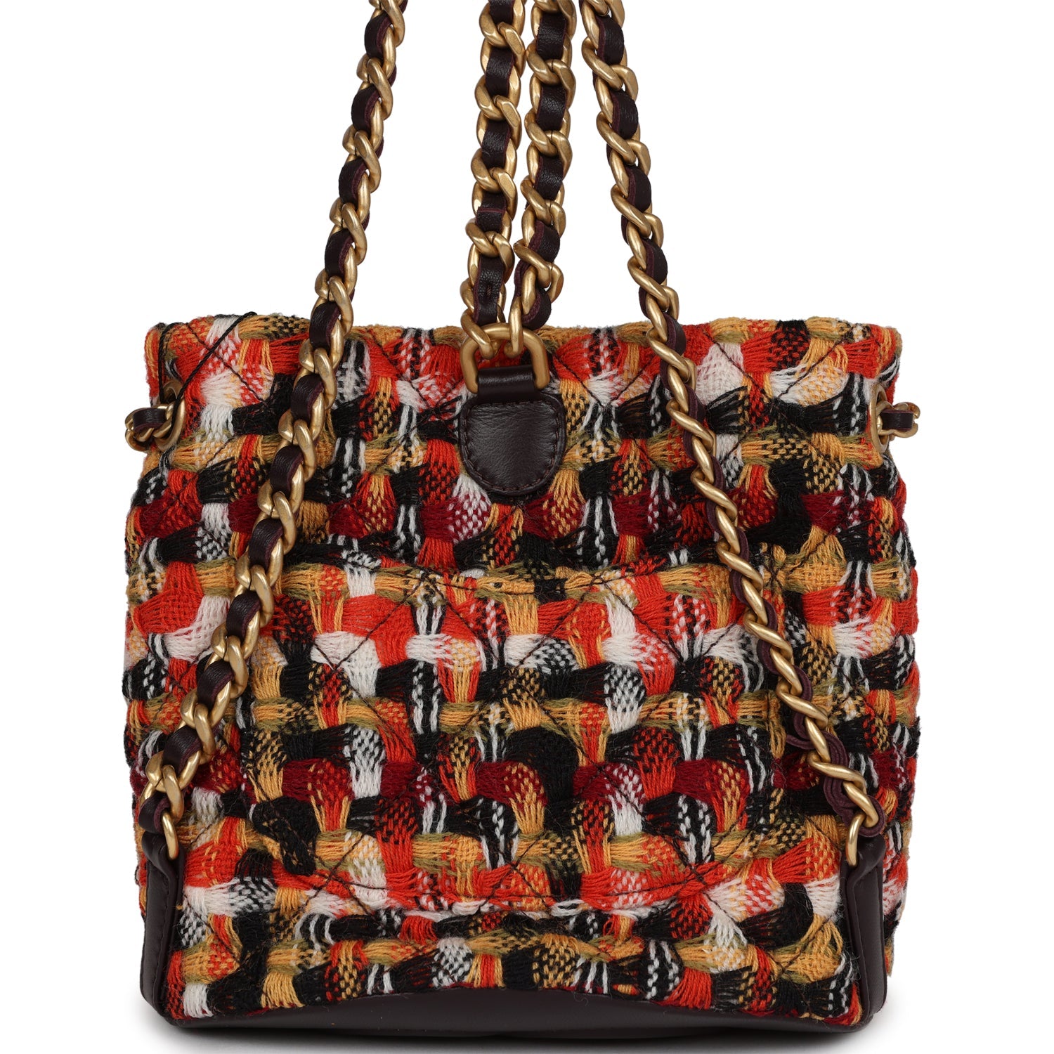 Chanel Small Drawstring Backpack Multicolored Tweed Antique Gold Hardw
