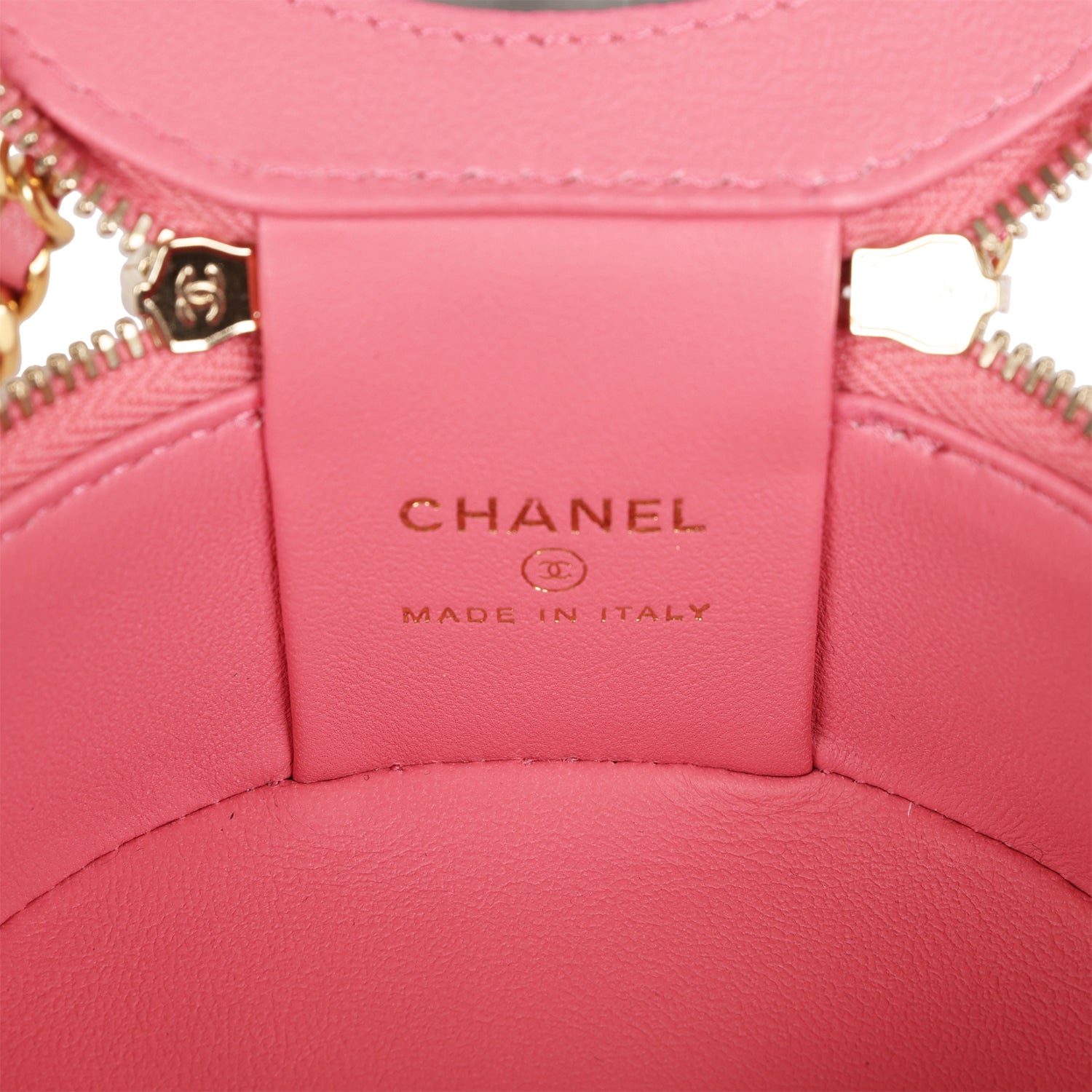 Chanel Mini Round Top Handle Vanity Case Dark Pink Lambskin Gold Hardw