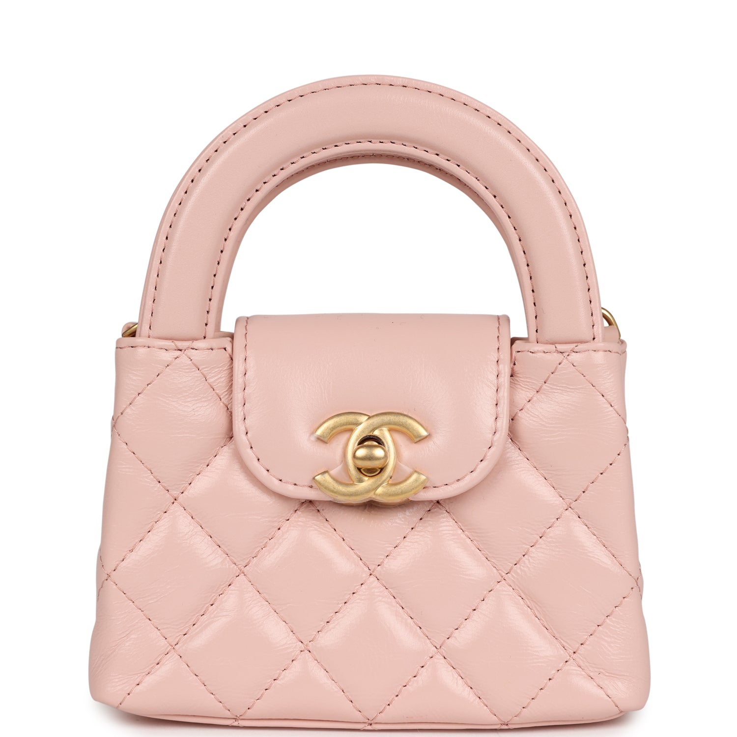Chanel Nano Kelly Shopper Pink Shiny Aged Calfskin Brushed Gold Hardwa