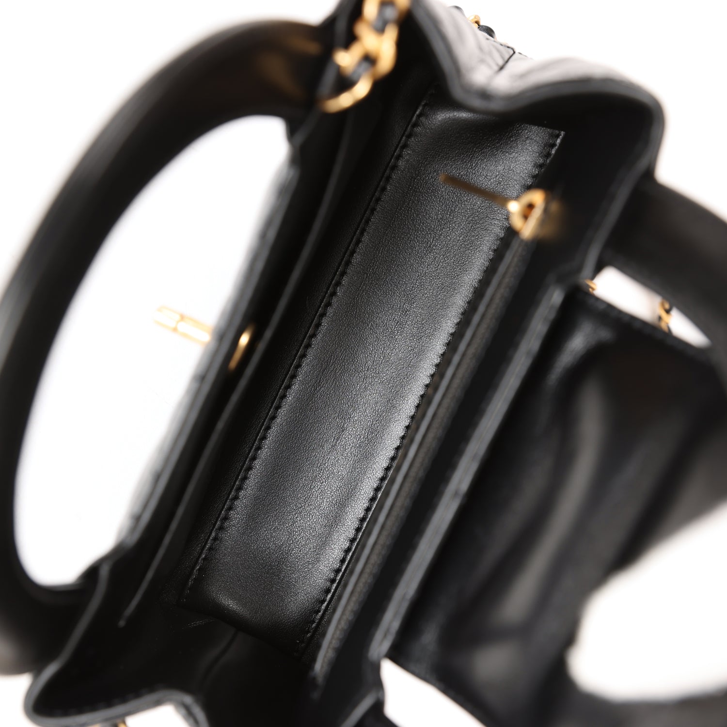 Chanel Small Kelly Shopper Black Shiny Aged Calfskin Brushed Gold Hard