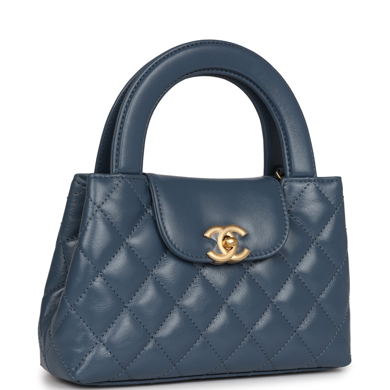 Chanel Small Kelly Shopper Blue Shiny Aged Calfskin Brushed Gold Hardw