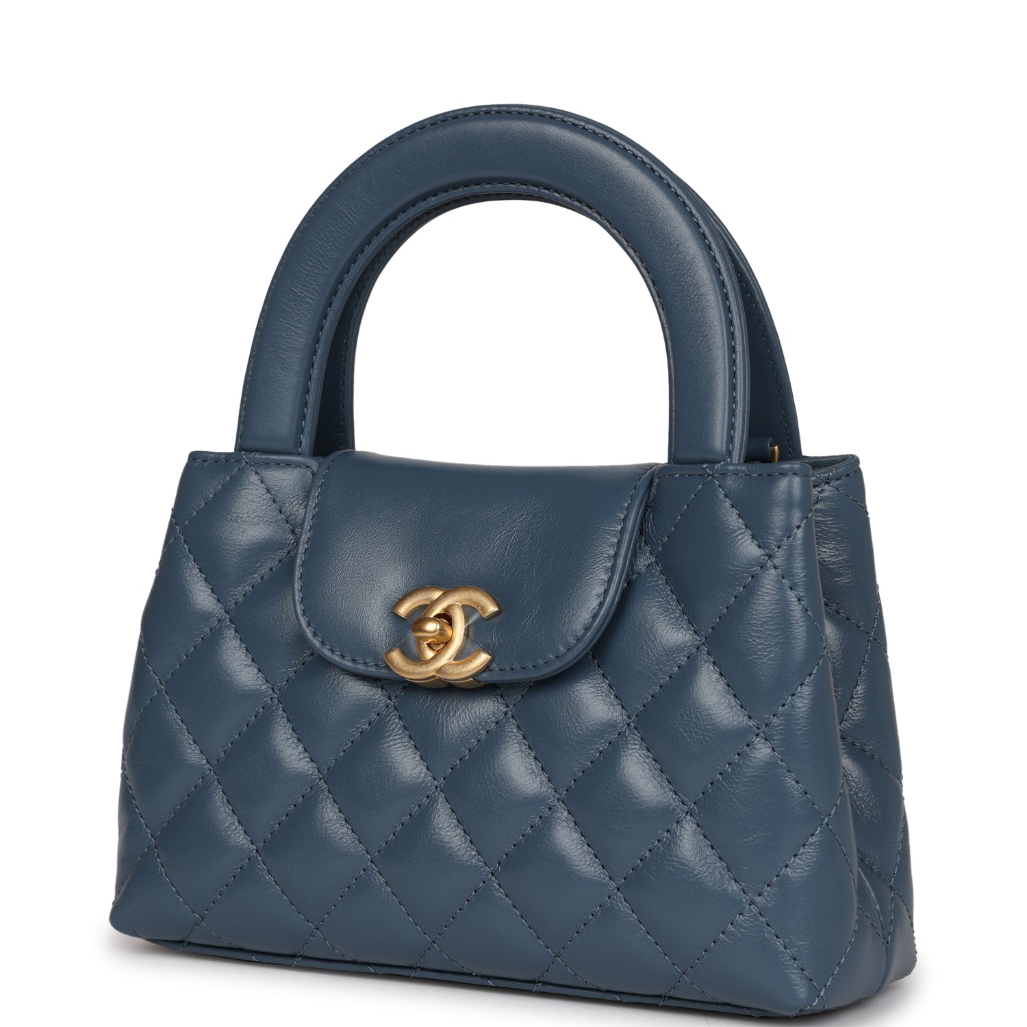 Chanel Small Kelly Shopper Blue Shiny Aged Calfskin Brushed Gold Hardw