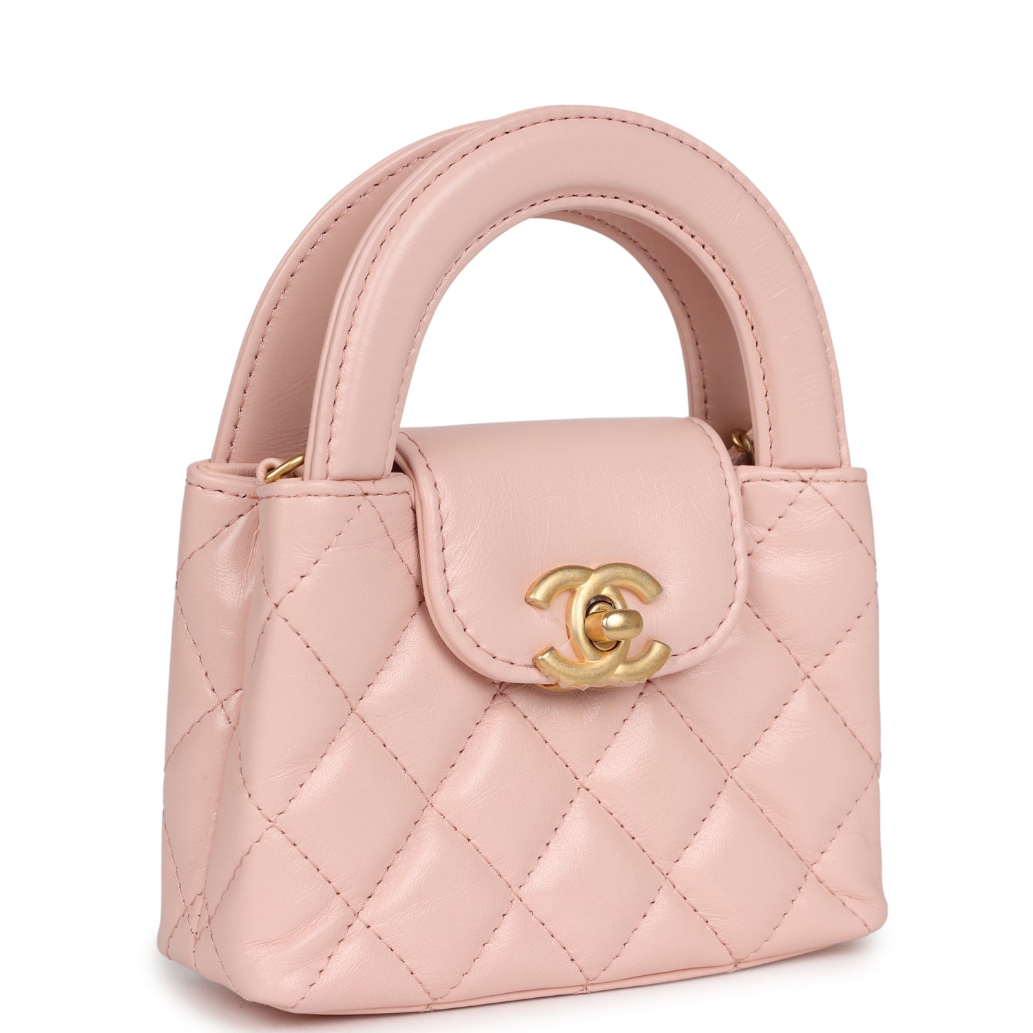 Chanel Nano Kelly Shopper Light Pink Shiny Aged Calfskin Brushed Gold
