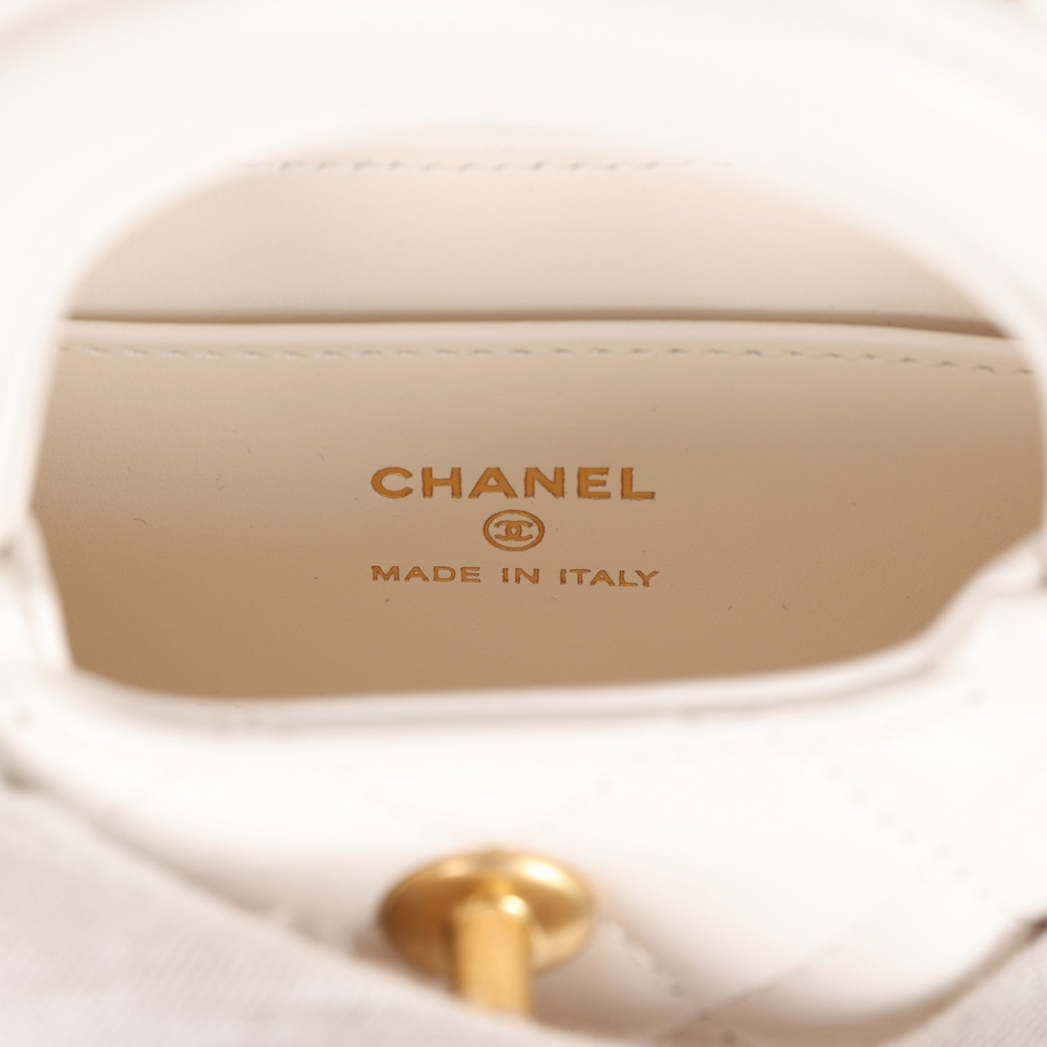Chanel Nano Kelly Shopper White Shiny Aged Calfskin Brushed Gold Hardw