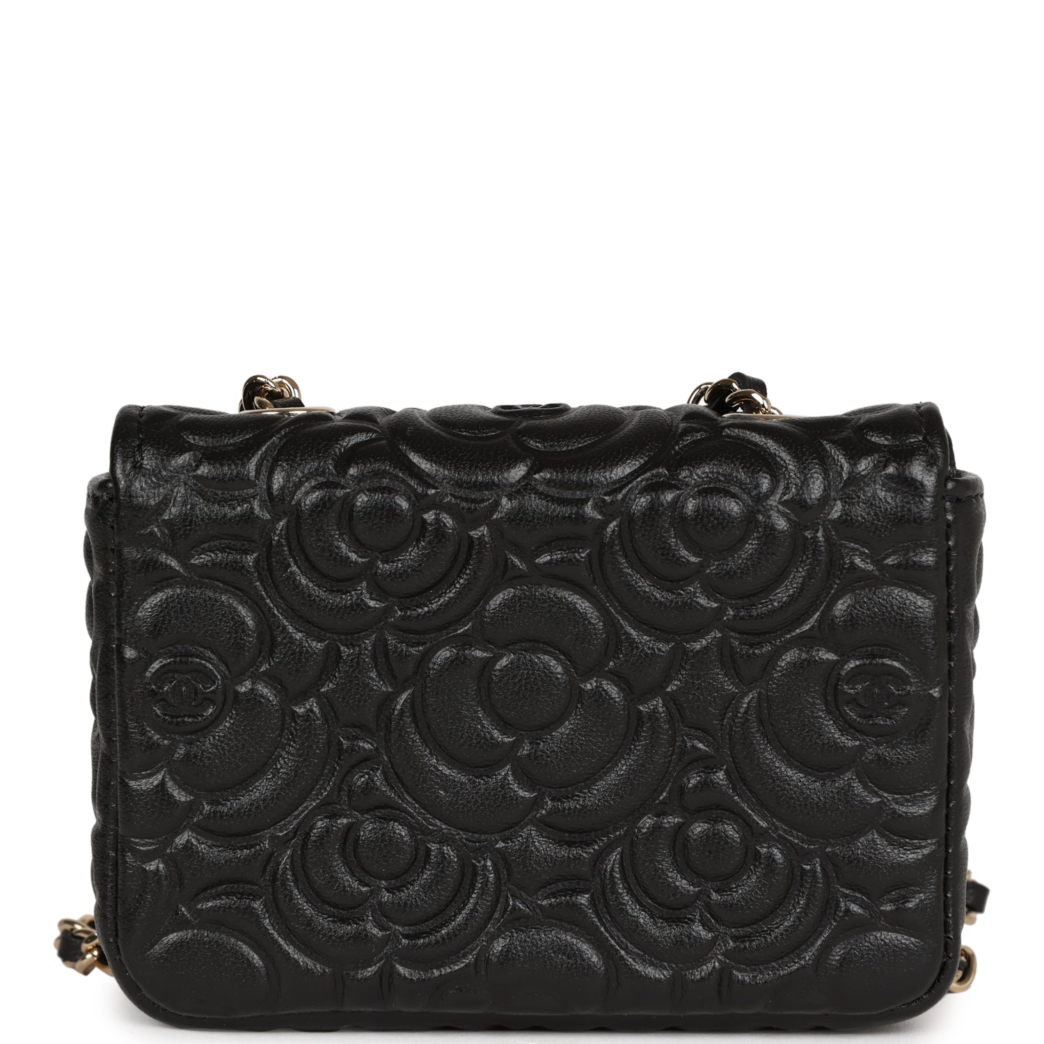 Chanel Camellia Embossed Belt Bag Black Lambskin Light Gold Hardware