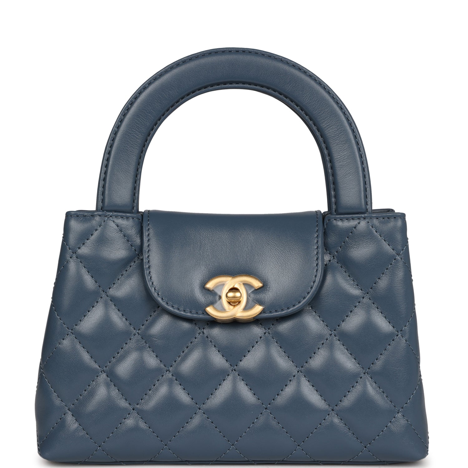 Chanel Small Kelly Shopper Blue Shiny Aged Calfskin Brushed Gold Hardw
