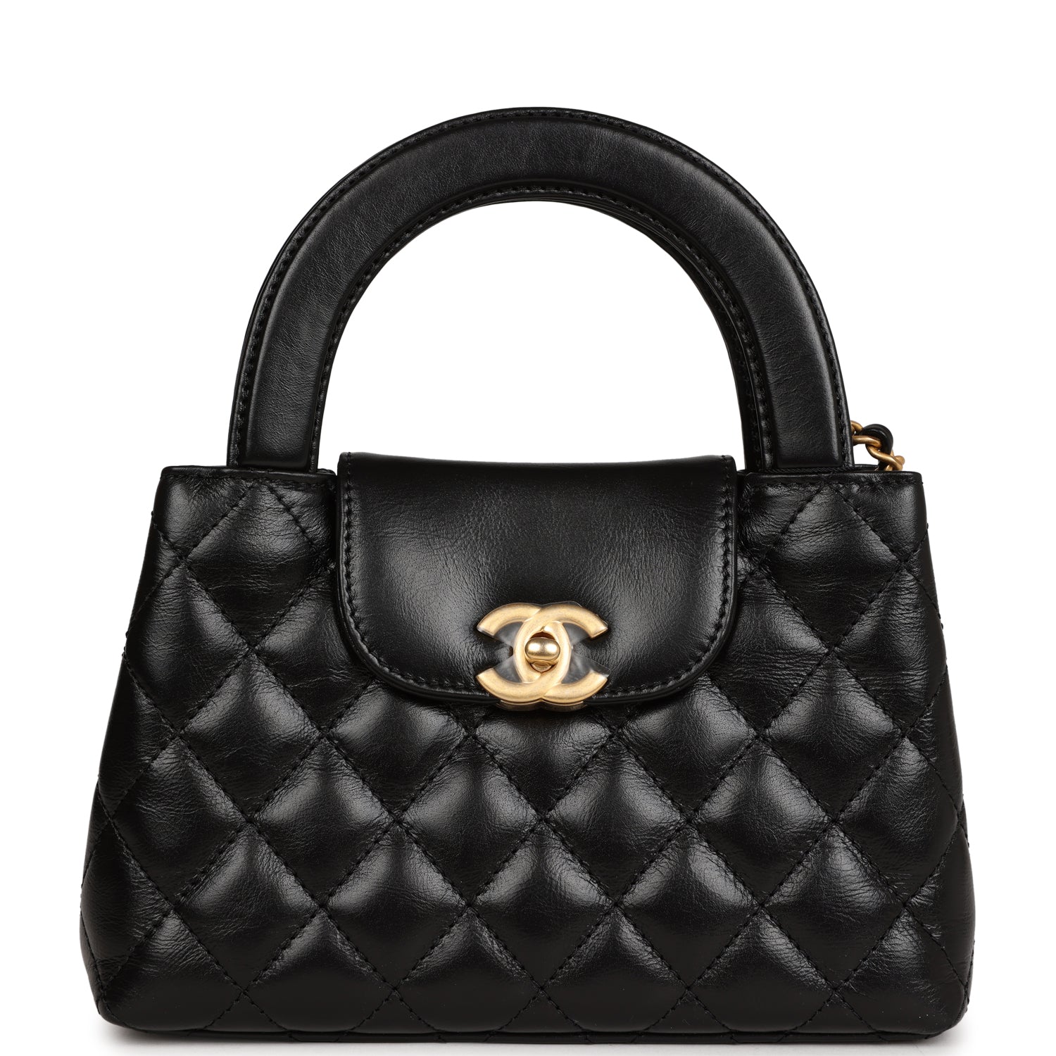 Chanel Small Kelly Shopper Black Shiny Aged Calfskin Brushed Gold Hard