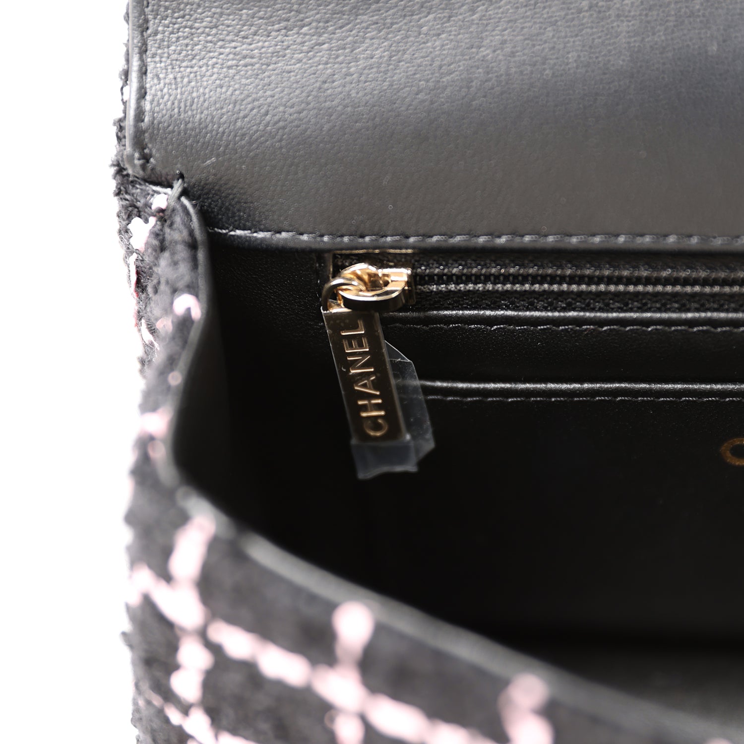 Chanel Mini Camellia Closure Flap Black and Pink Tweed Gold Hardware