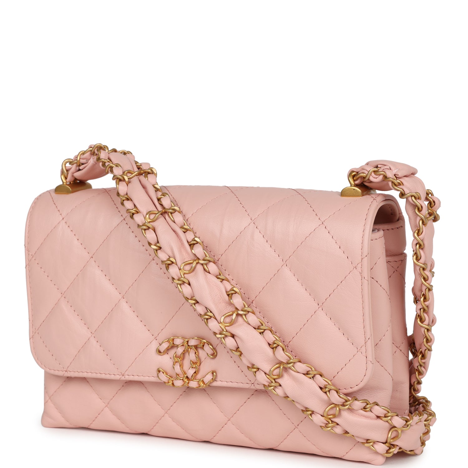 Chanel 19 Mini Flap Light Pink Aged Calfskin Brushed Gold Hardware