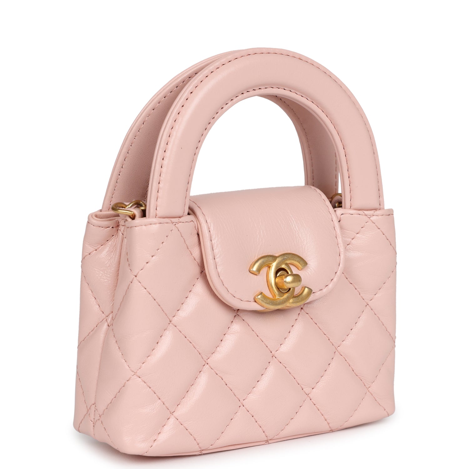 Chanel Nano Kelly Shopper Light Pink Shiny Aged Calfskin Brushed Gold