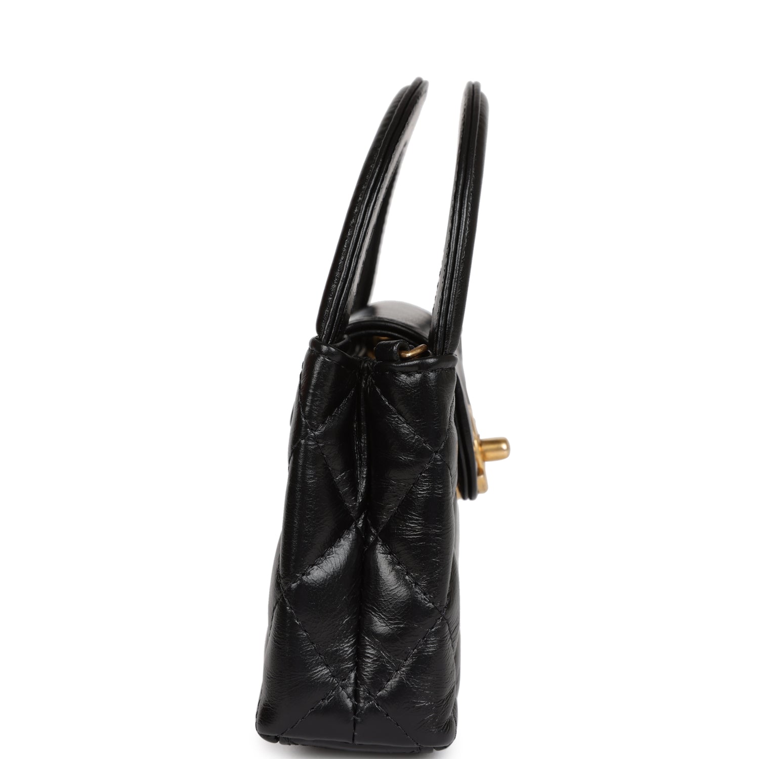 Chanel Nano Kelly Shopper Black Shiny Aged Calfskin Brushed Gold Hardw