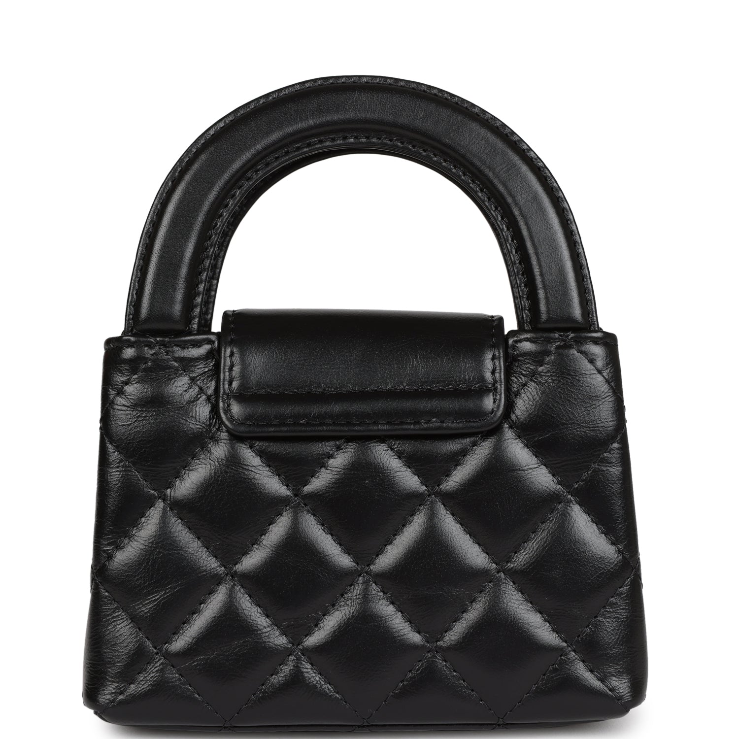 Chanel Nano Kelly Shopper Black Shiny Aged Calfskin Brushed Gold Hardw