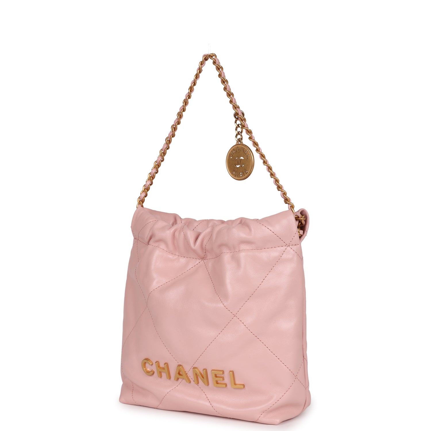 Pre-owned Chanel Mini 22 Bag Pink Calfskin Gold Hardware