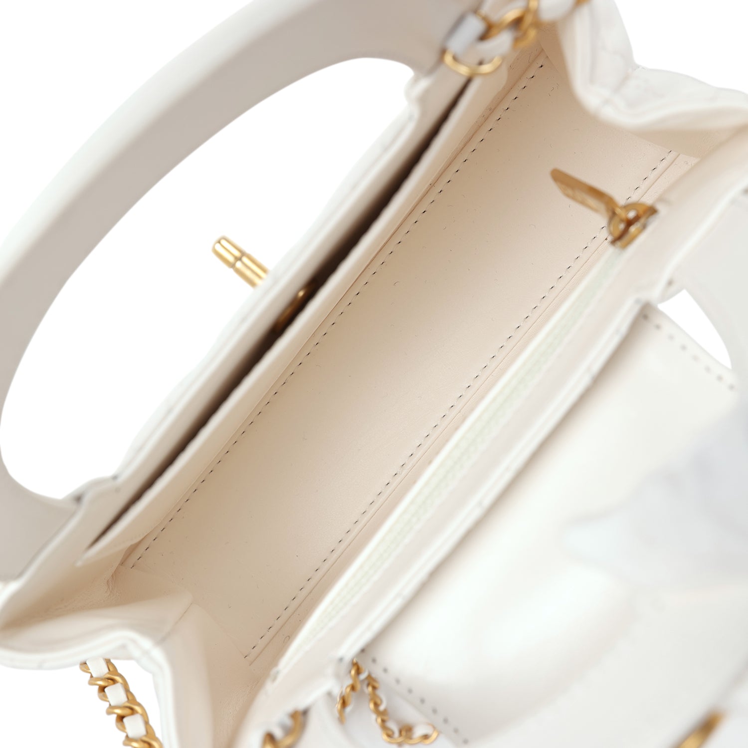 Chanel Small Kelly Shopper White Shiny Aged Calfskin Brushed Gold Hard