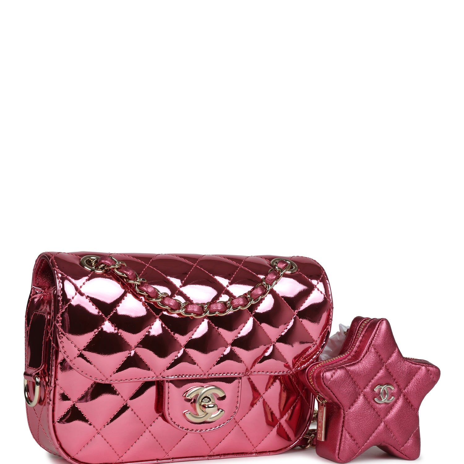 Chanel Mini Flap Bag & Star Coin Purse Pink Mirror Calfskin/Metallic C