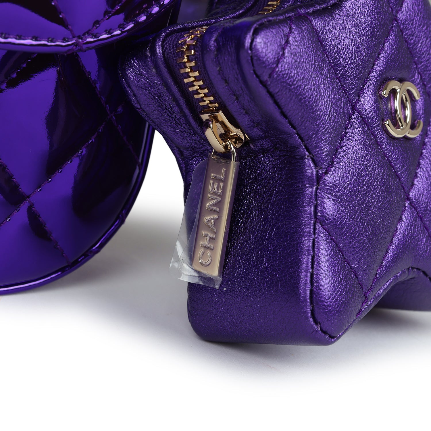 Chanel Mini Flap Bag & Star Coin Purse Purple Mirror Calfskin/Metallic