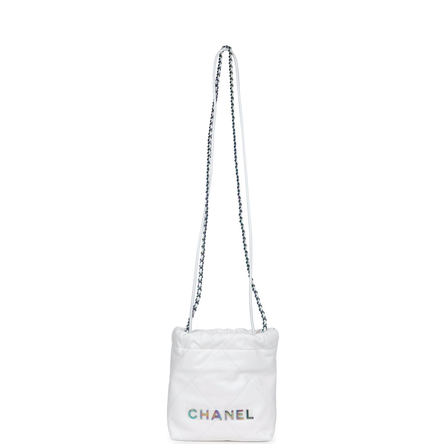 Chanel Mini 22 Bag White Calfskin Rainbow Hardware