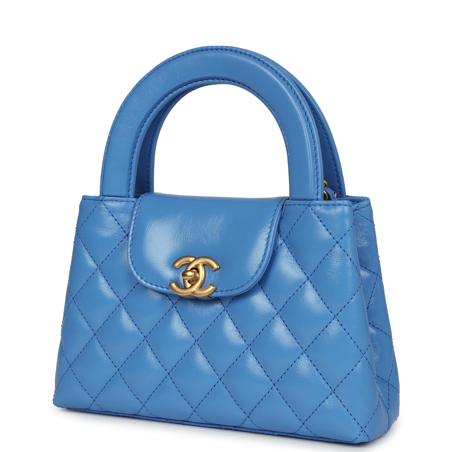 Chanel Small Kelly Shopper Blue Shiny Aged Calfskin Brushed Gold Hardw