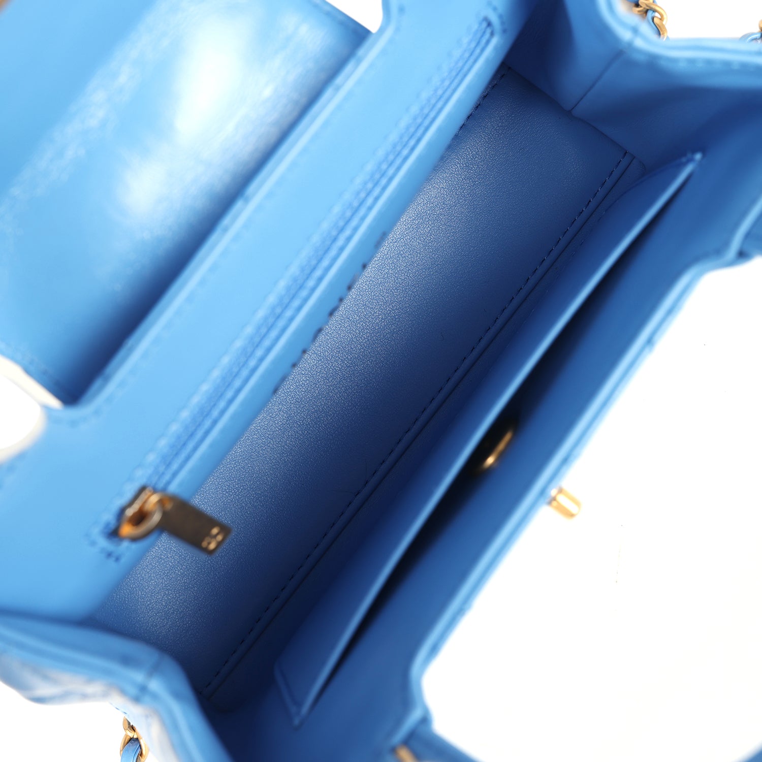 Chanel Small Kelly Shopper Blue Shiny Aged Calfskin Brushed Gold Hardw