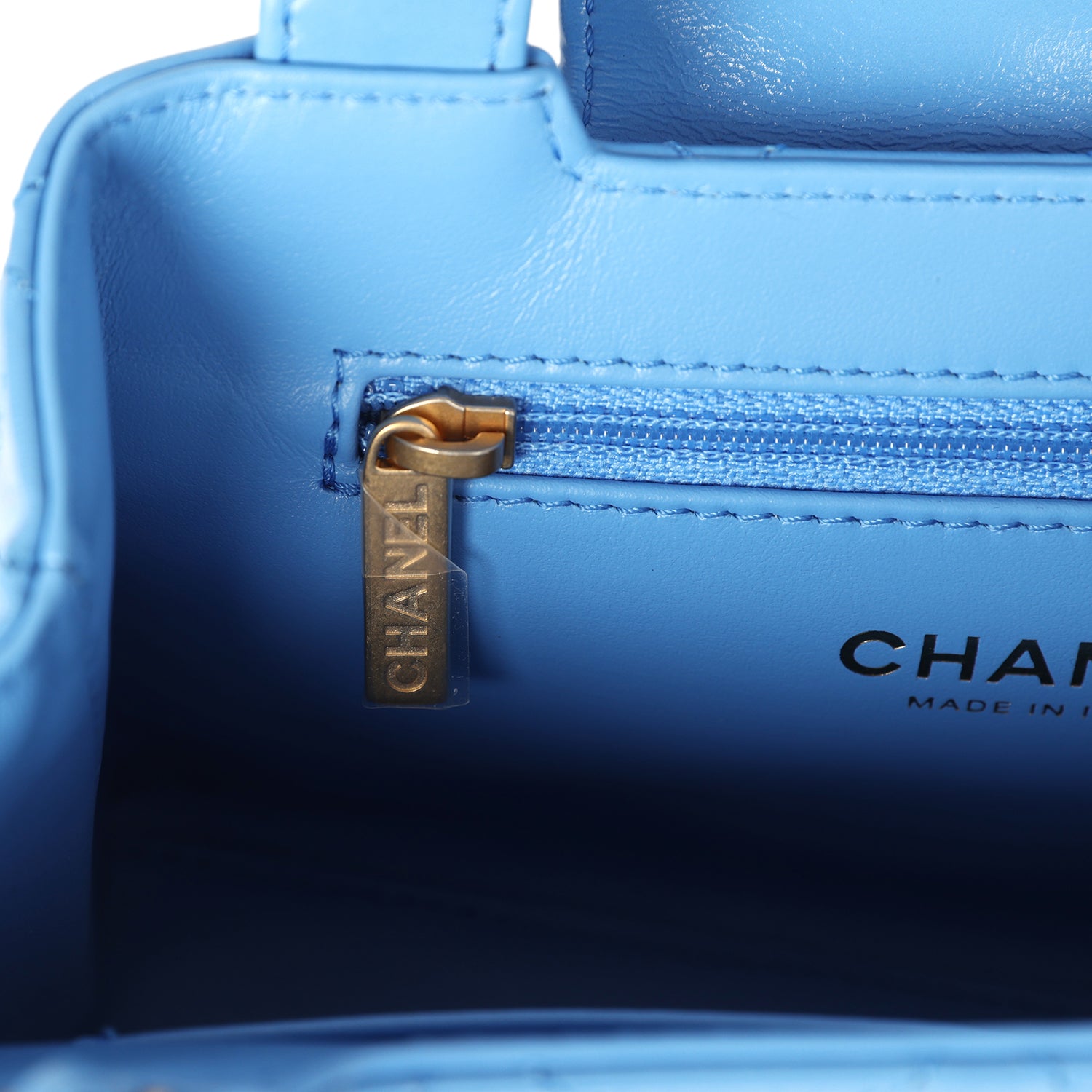 Chanel Small Kelly Shopper Blue Shiny Aged Calfskin Brushed Gold Hardw