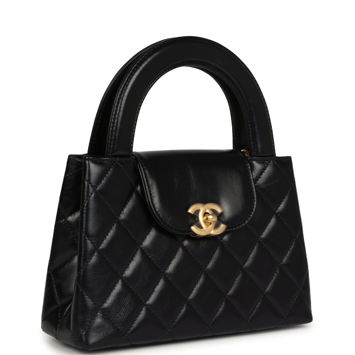 Chanel Small Kelly Shopper Black Shiny Aged Calfskin Brushed Gold Hard