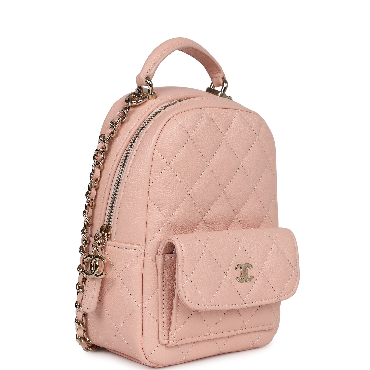 Chanel Mini Phone Holder Backpack with Chain Light Pink Caviar Light G
