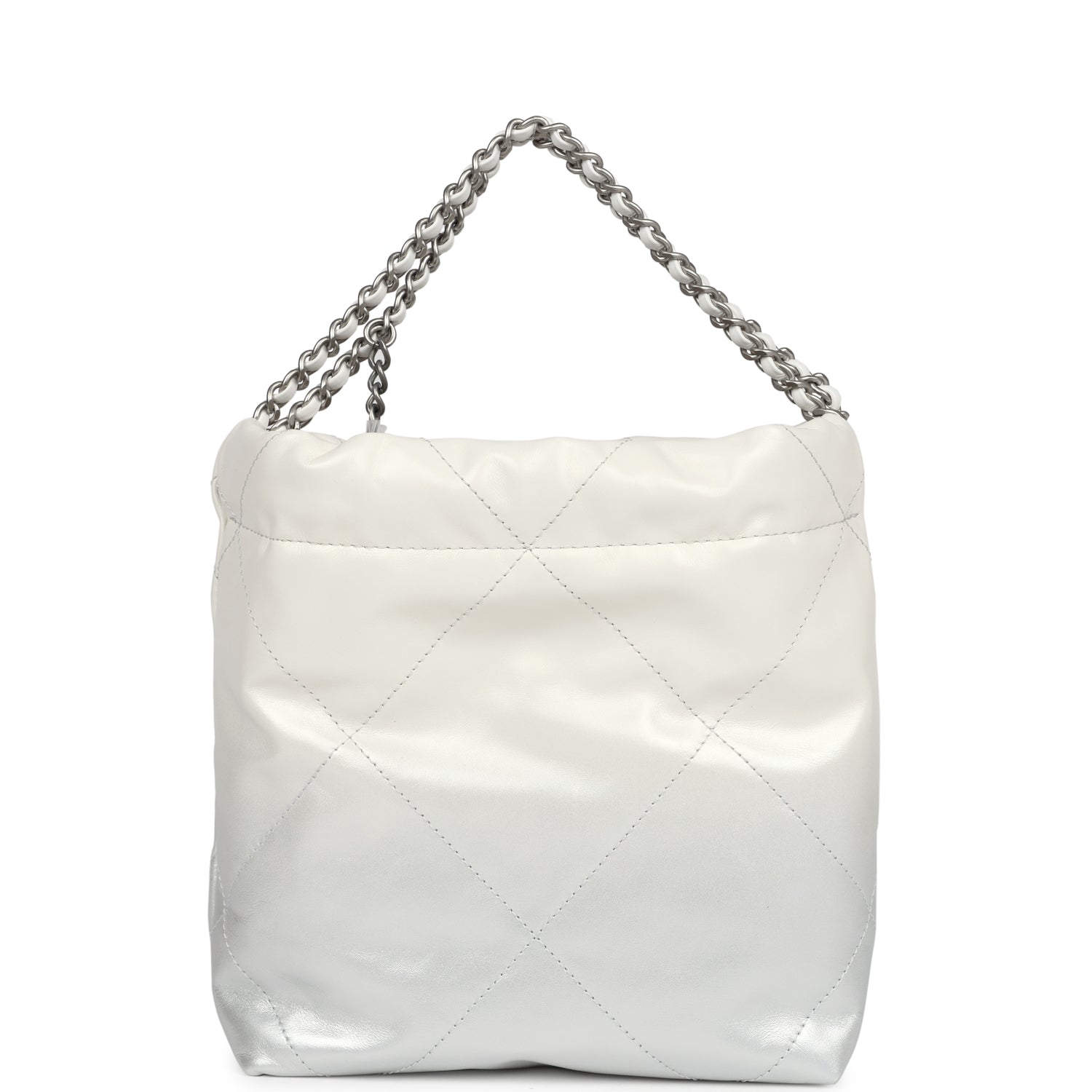 Chanel Mini 22 Bag White and Silver Ombre Metallic Calfskin Silver Har