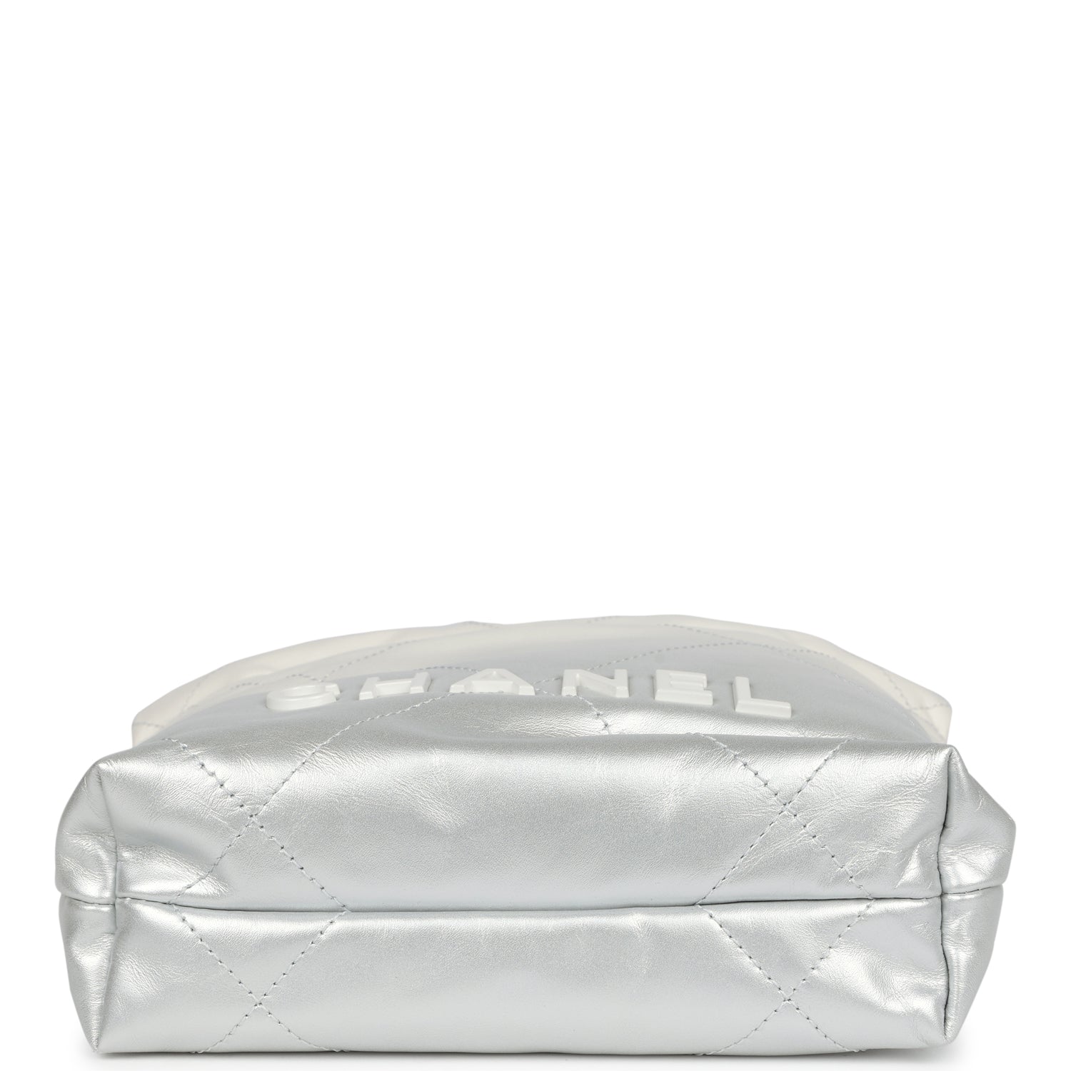 Chanel Mini 22 Bag White and Silver Ombre Metallic Calfskin Silver Har