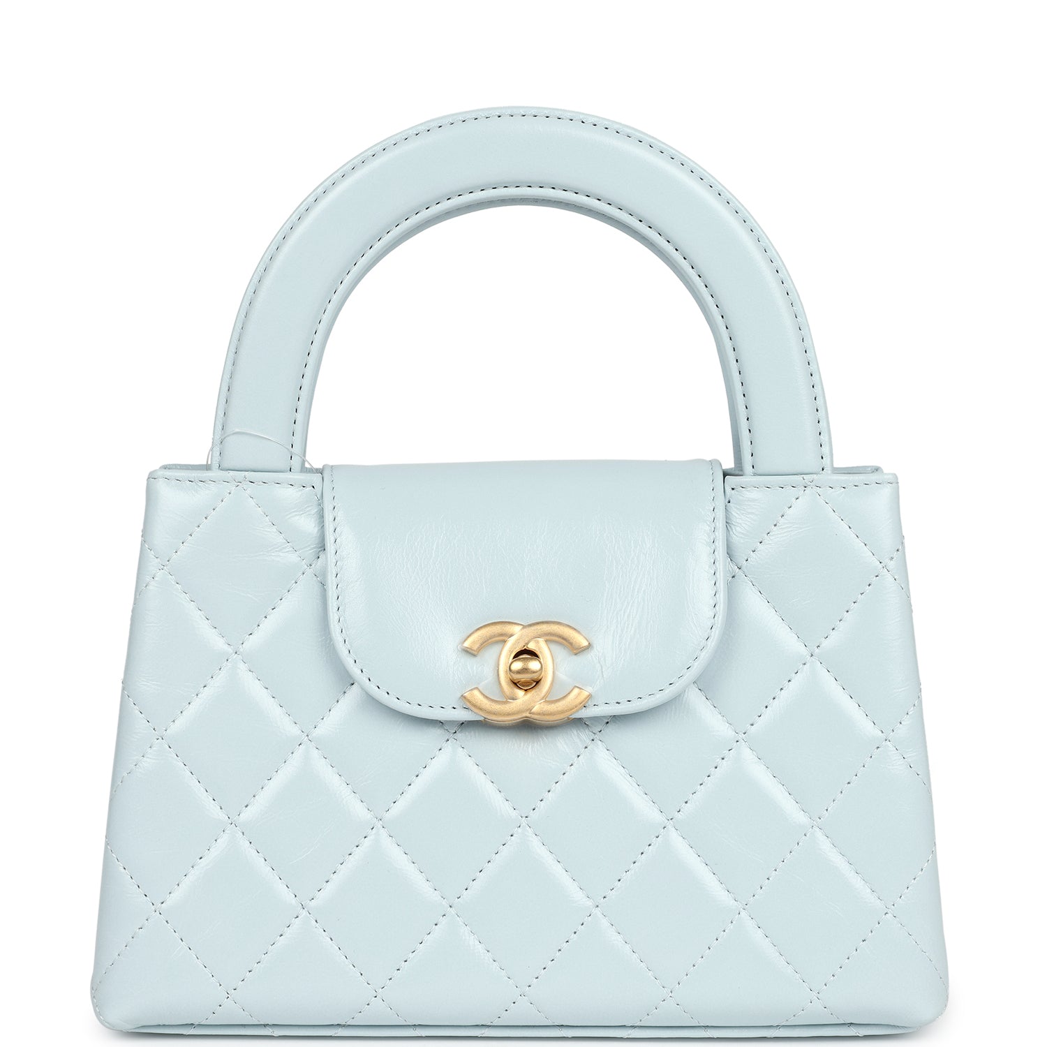 Chanel Small Kelly Shopper Light Blue Shiny Aged Calfskin Brushed Gold