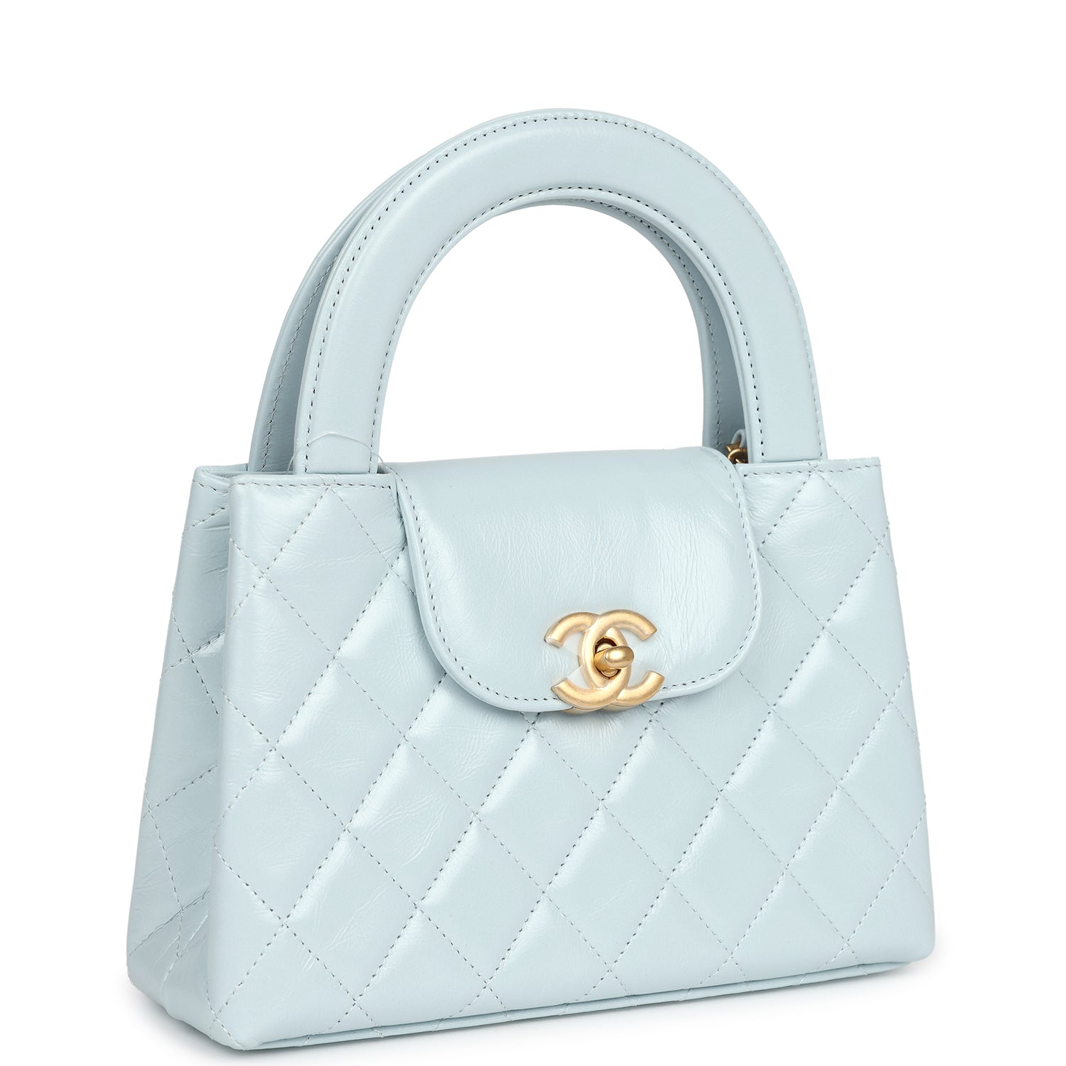 Chanel Small Kelly Shopper Light Blue Shiny Aged Calfskin Brushed Gold