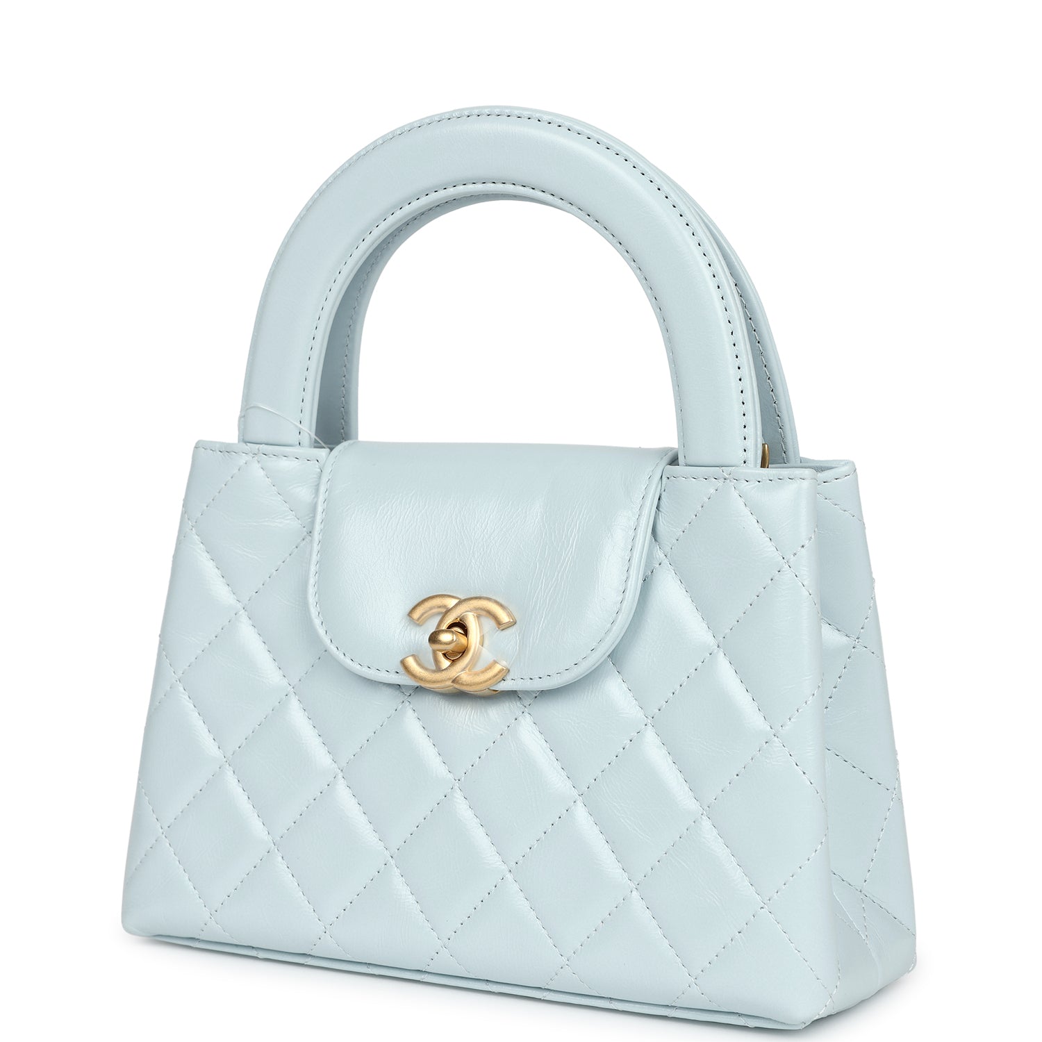 Chanel Small Kelly Shopper Light Blue Shiny Aged Calfskin Brushed Gold