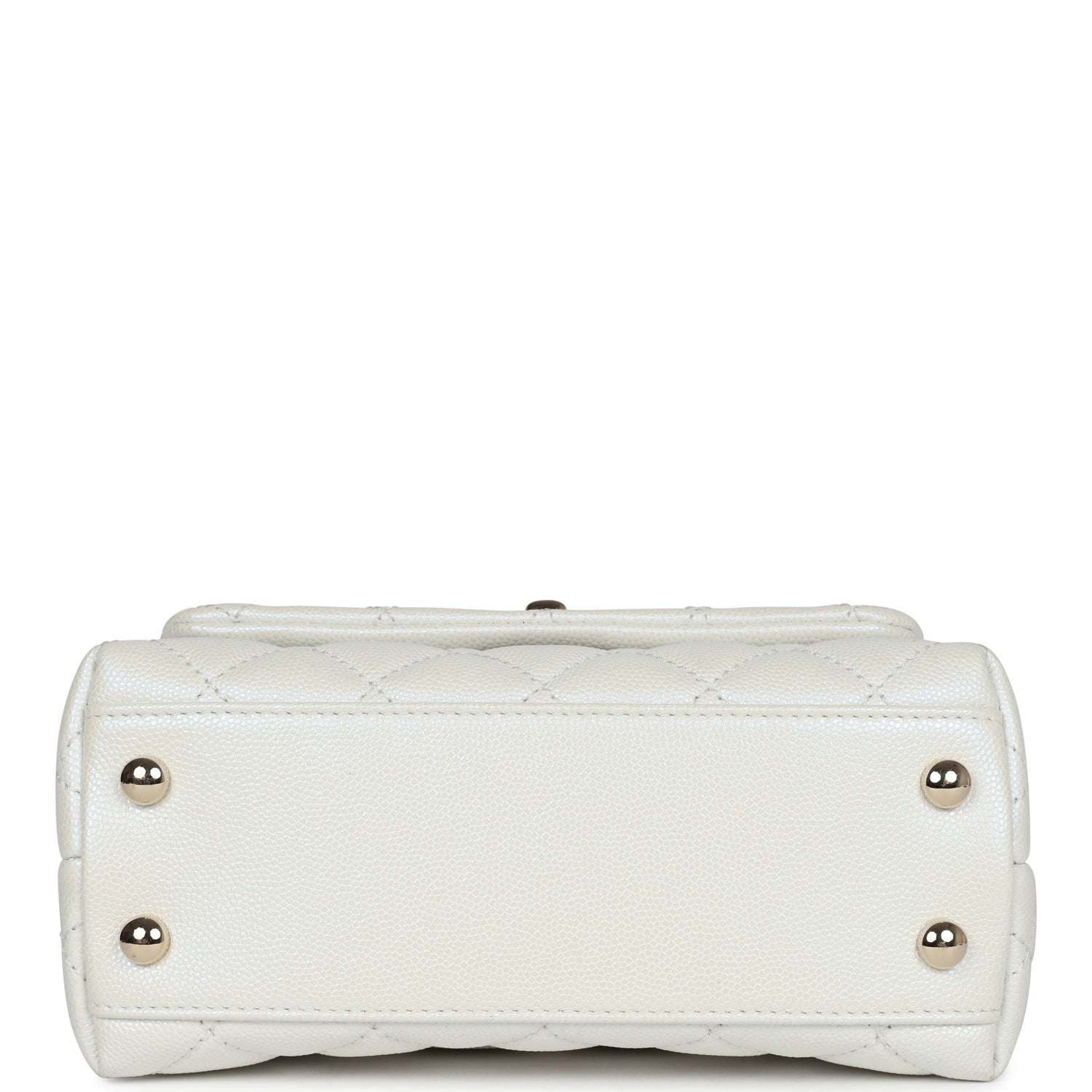 Chanel Mini Coco Handle Flap Bag Ivory Pearly Iridescent Caviar Light