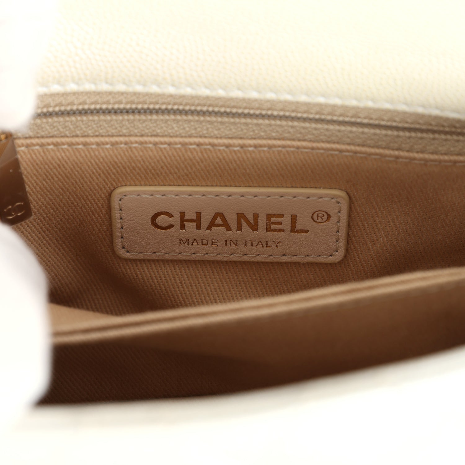 Chanel Mini Coco Handle Flap Bag Ivory Pearly Iridescent Caviar Light