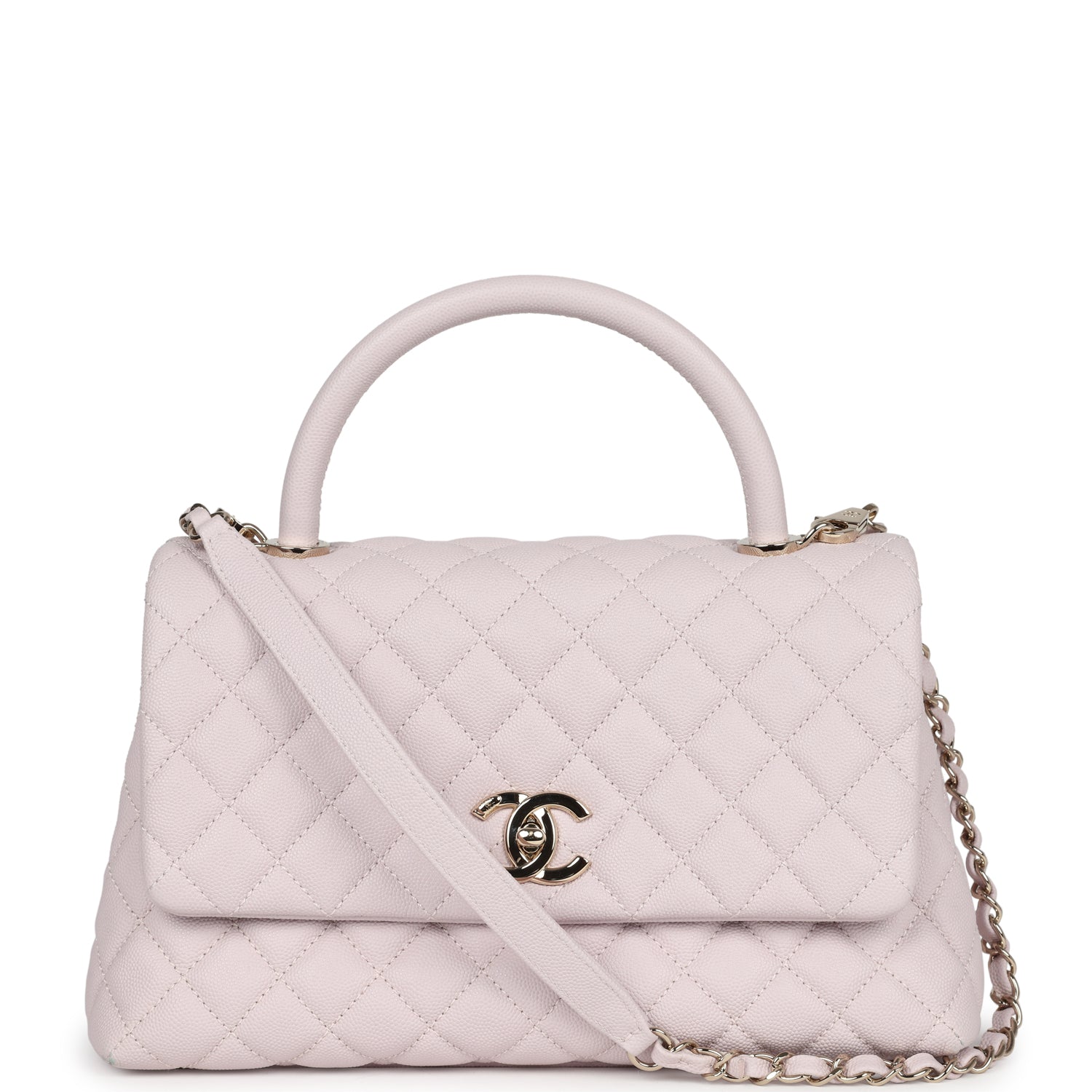Pre-owned Chanel Medium Coco Handle Flap Bag Light Purple Caviar Light