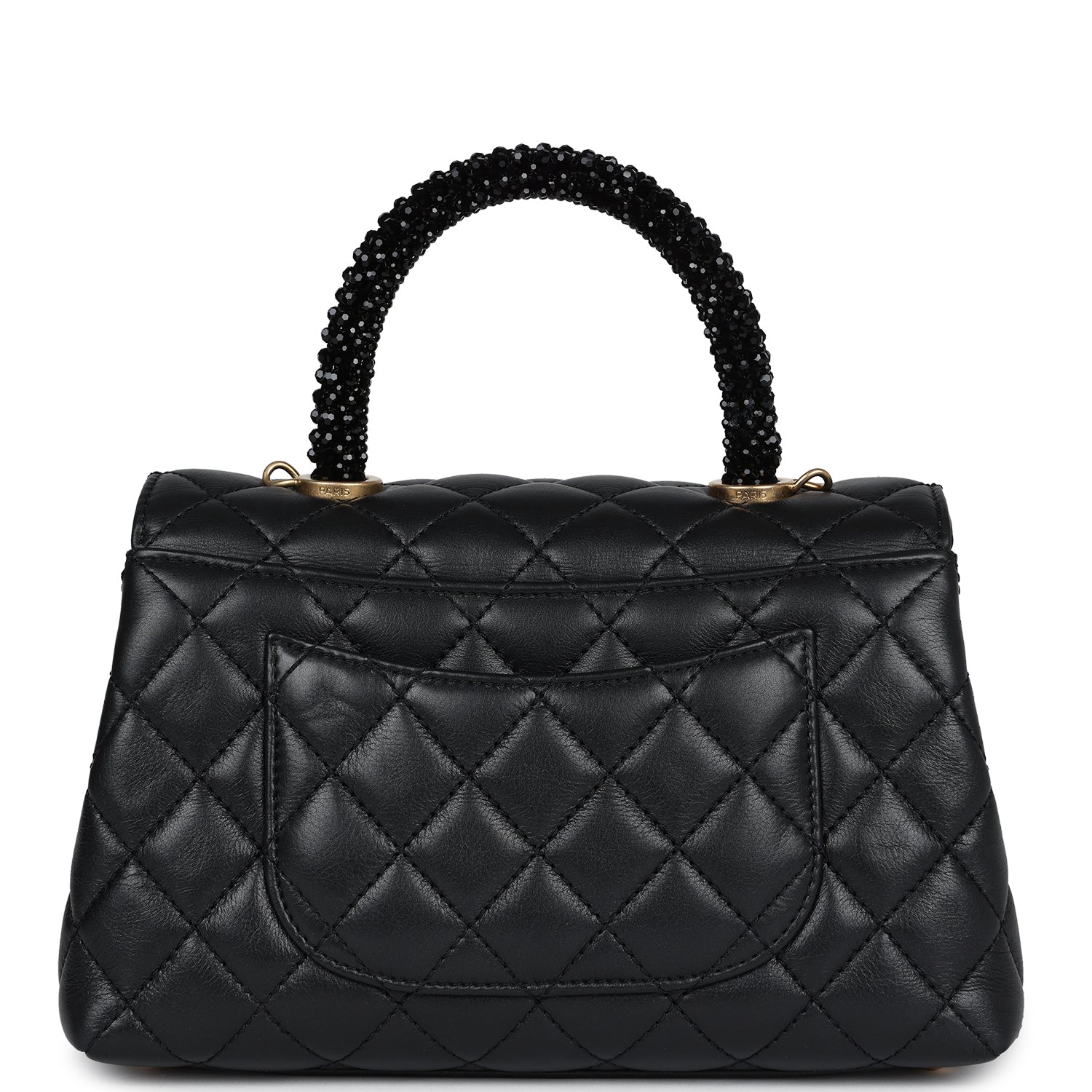Chanel Mini Coco Crystal Top Handle Flap Bag Black Lambskin Brushed Go
