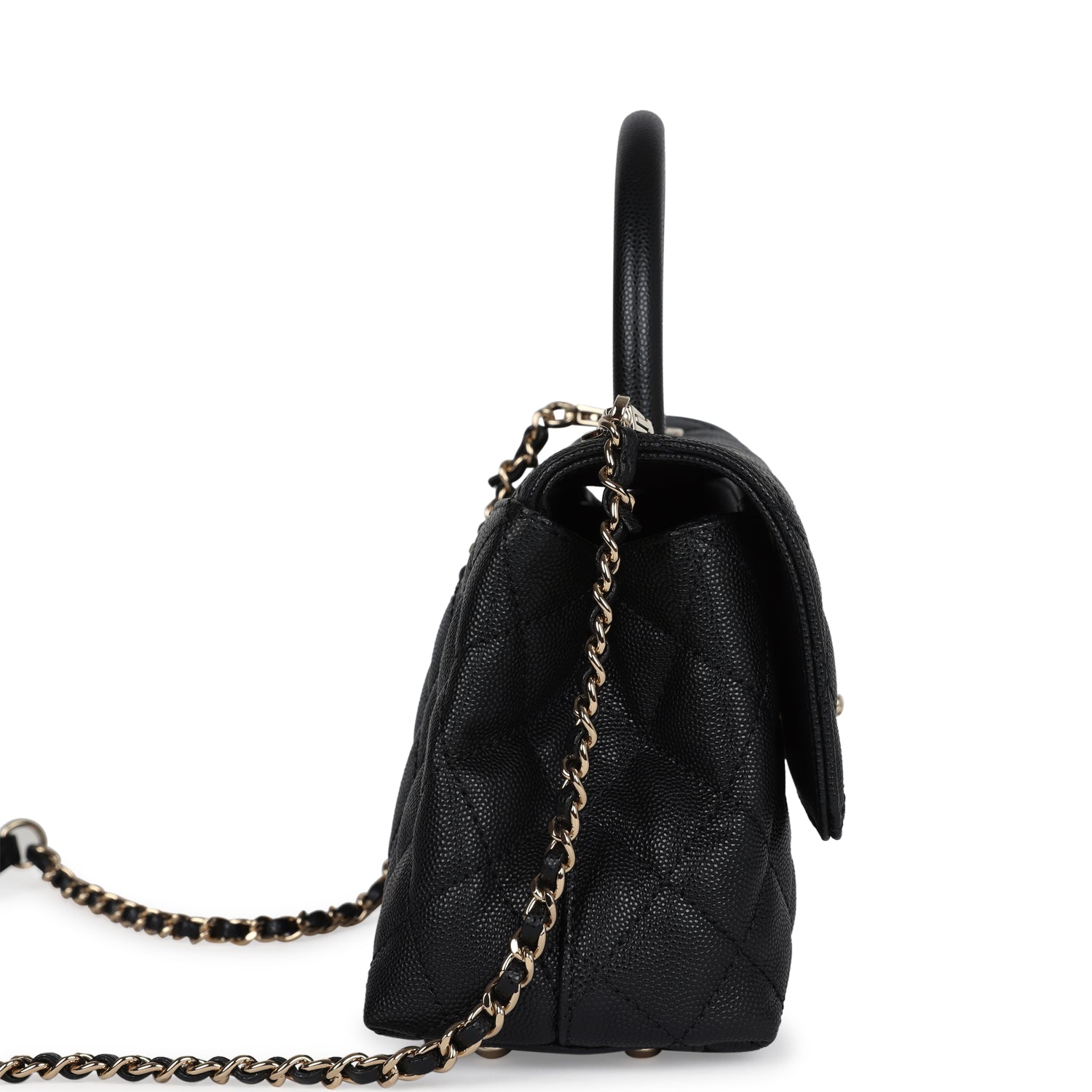 Chanel Mini Coco Handle Flap Bag Black Caviar Light Gold Hardware