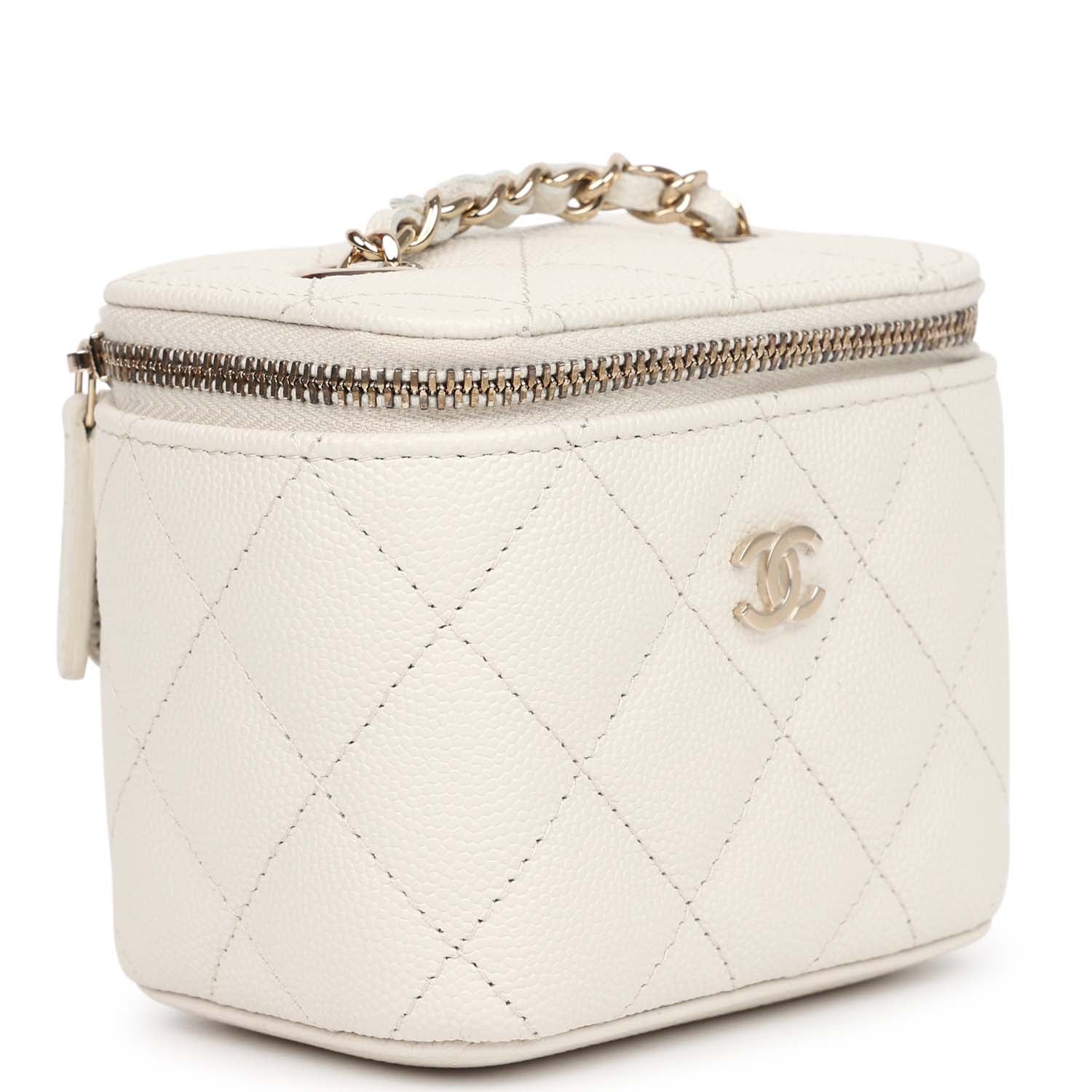 Chanel Mini Square Vanity Case Crossbody Bag Ivory Caviar Light Gold H